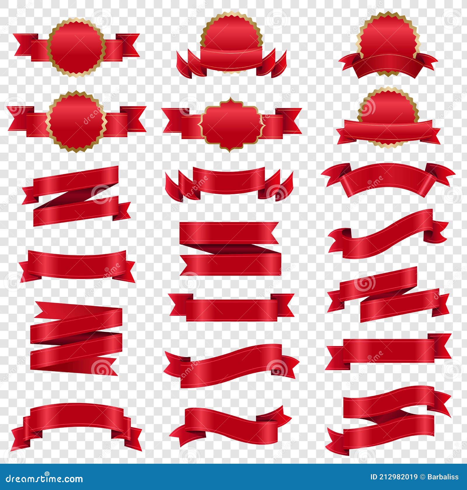 Big Set Red Ribbon and Isolated Transparent Background Stock Vector ...