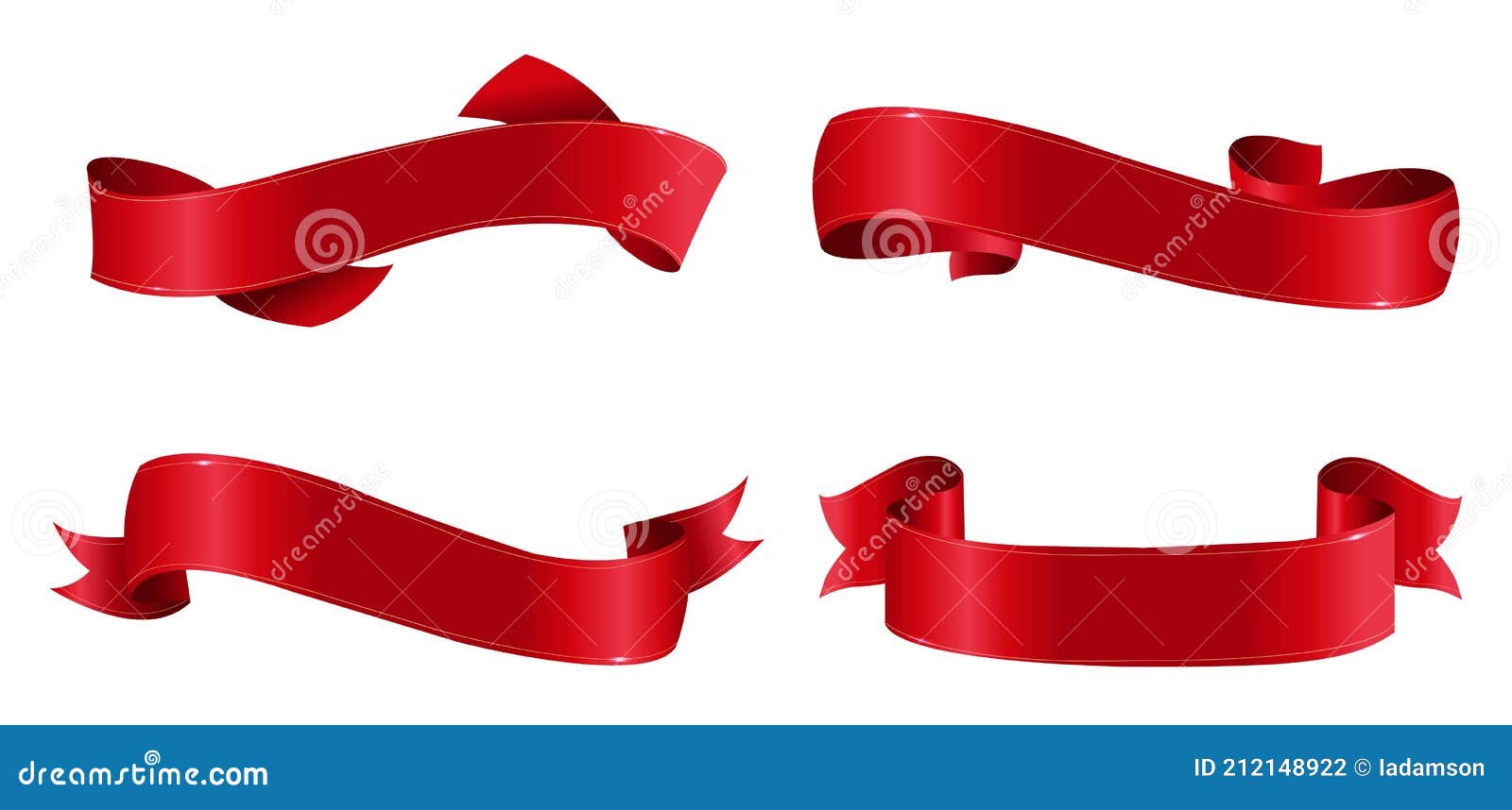 Big Set Red Ribbons Isolated Stock Vector - Illustration of shape, five ...