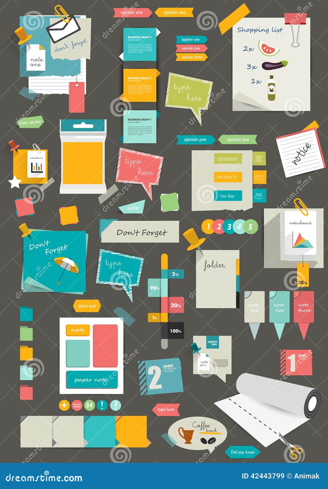 Big Set Of Reminder Stickers. Infographic Set. Cartoon Vector ...