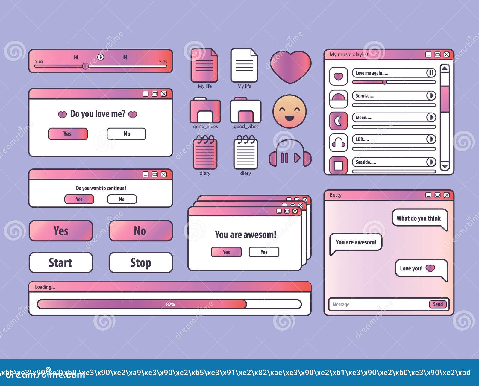 Big Set of Retro Vaporwave Desktop Browser and Dialog Window Templates ...