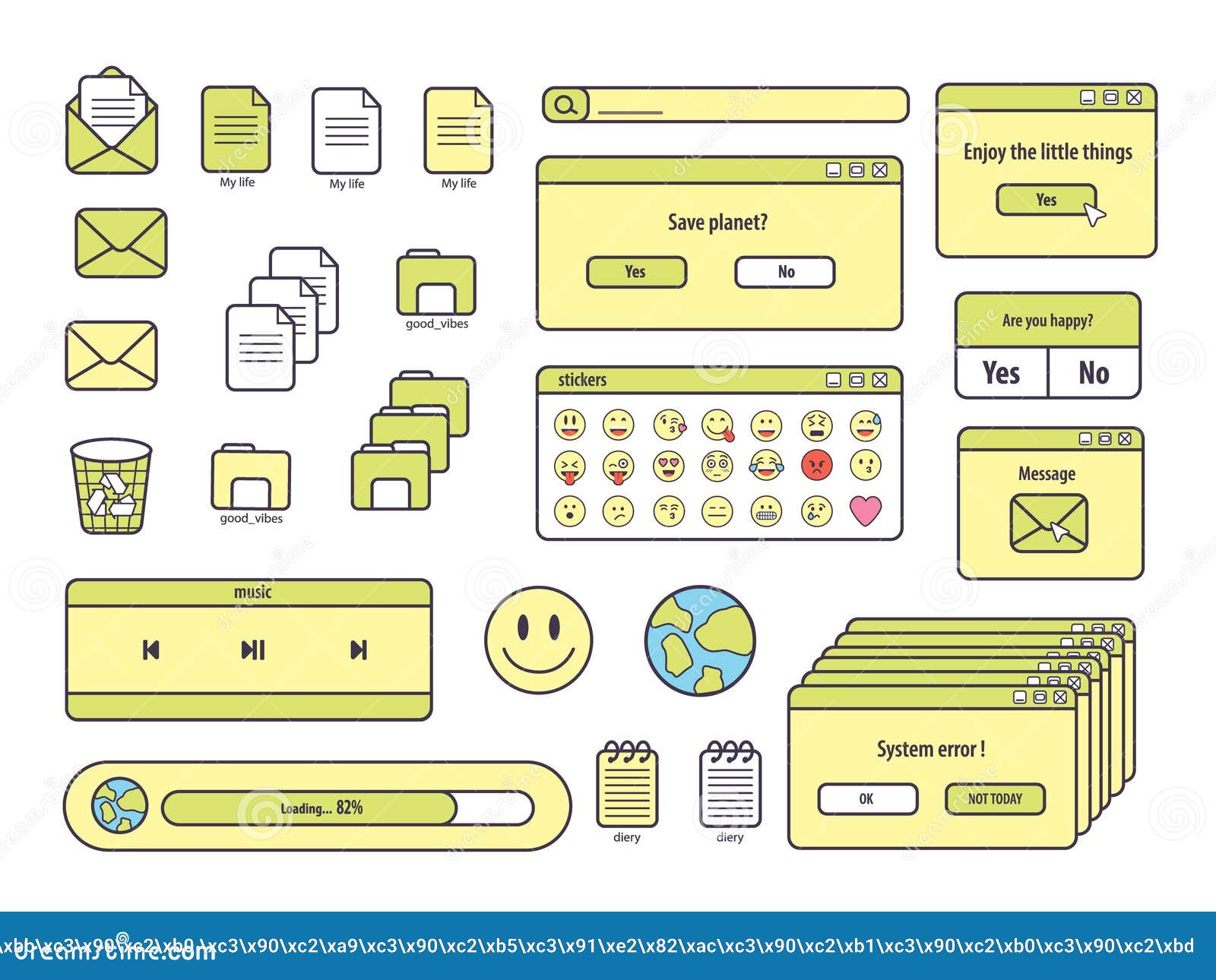 Big Set of Retro Vaporwave Desktop Browser and Dialog Window Templates ...