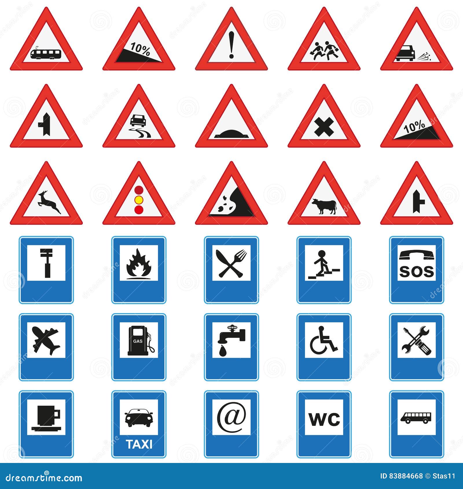 Big Set of Road Signs. Red and Blue Stock Vector - Illustration of ...