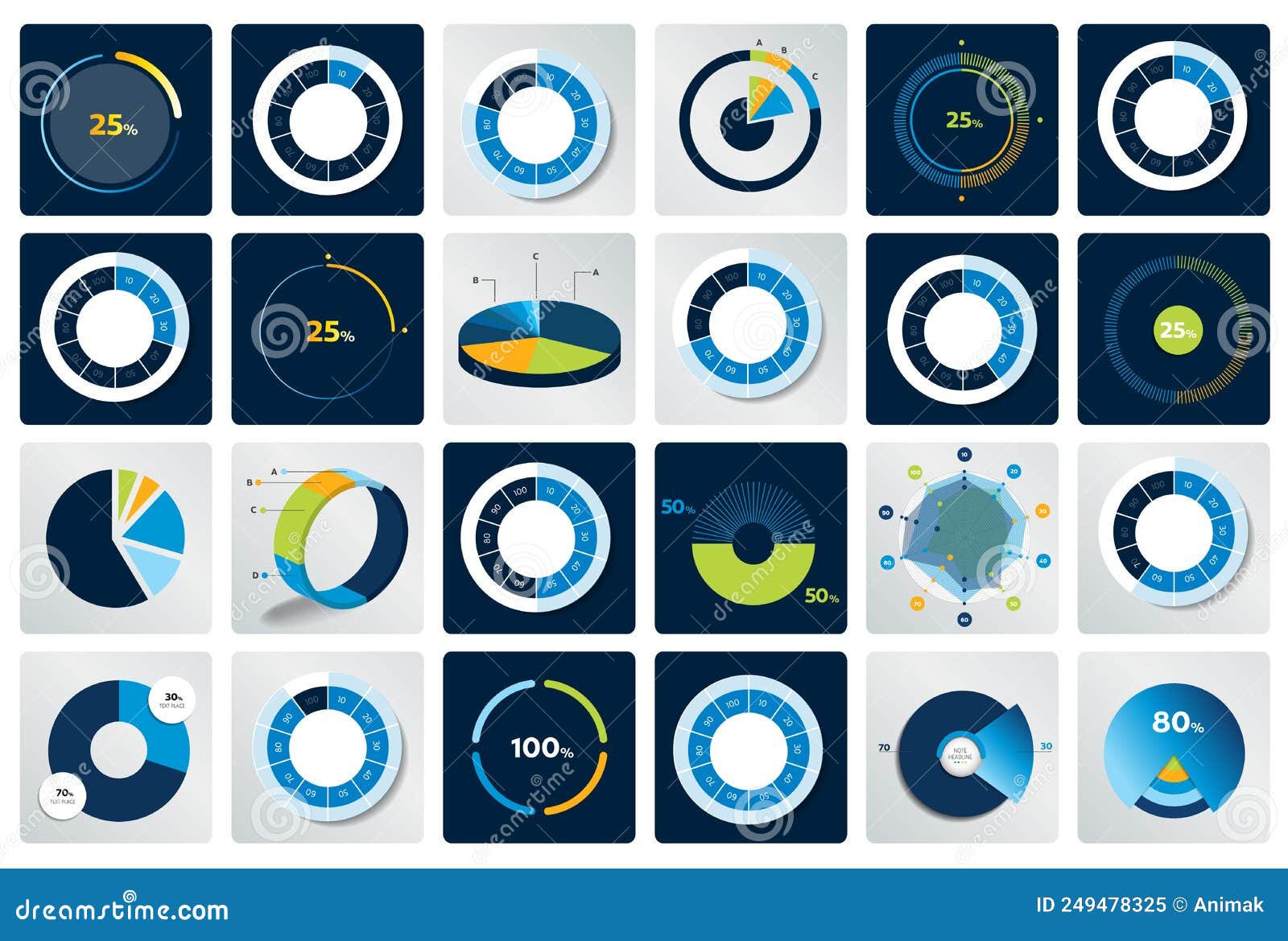 Big Set of Round, Circle Chart, Graph. Simply Color Editable Stock ...
