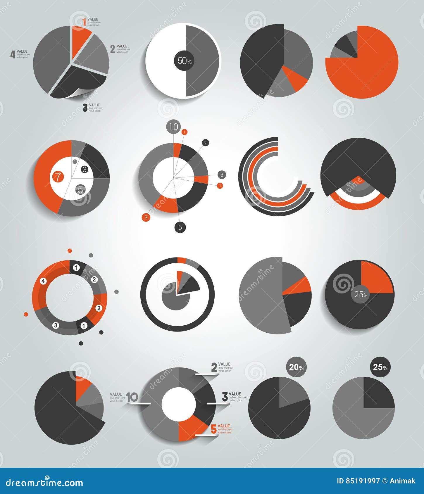 Big Set of Round, Circle Chart, Graph. Simply Color Editable Stock ...