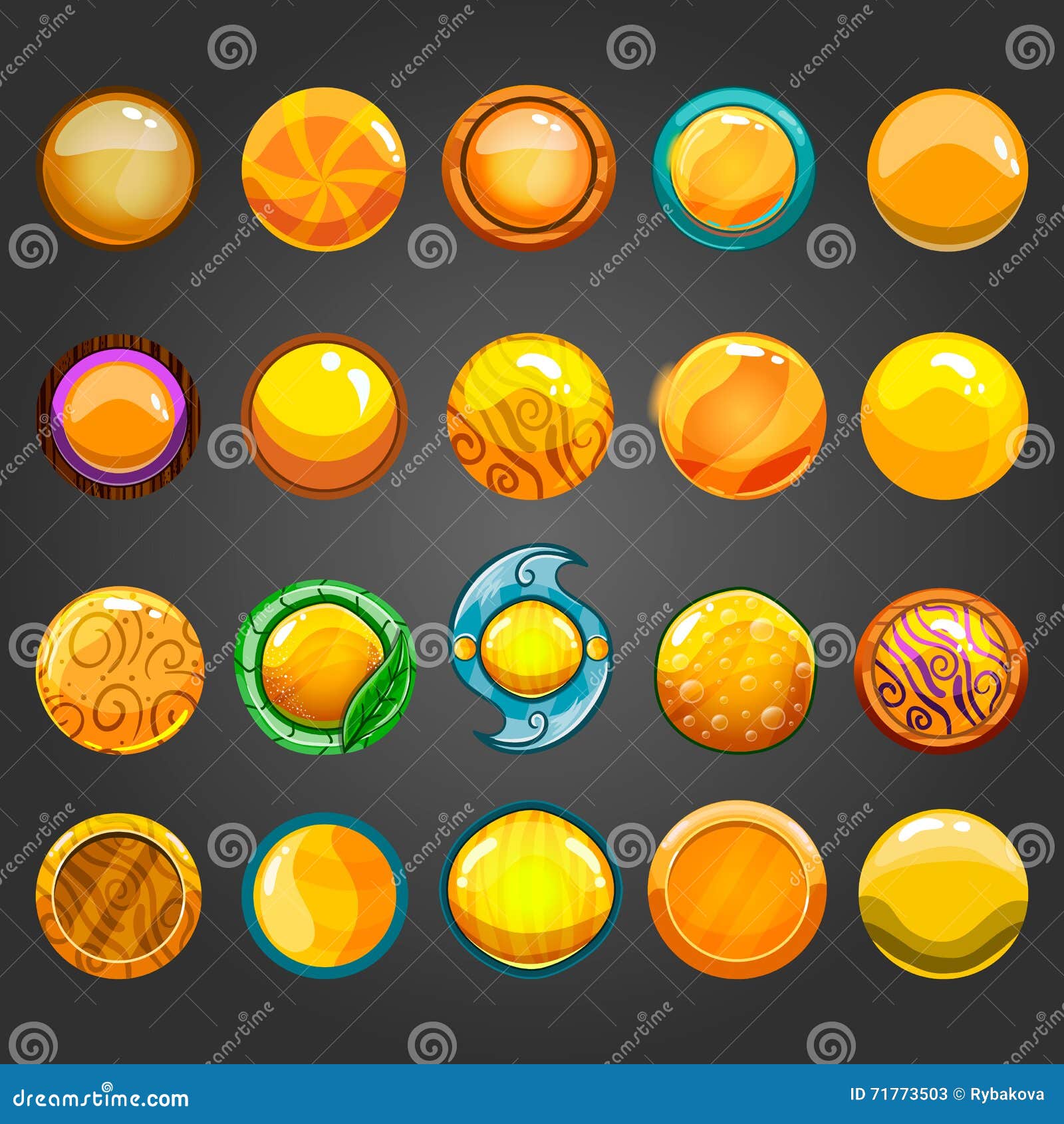 Big Set of Round Orange Button Stock Illustration - Illustration of ...