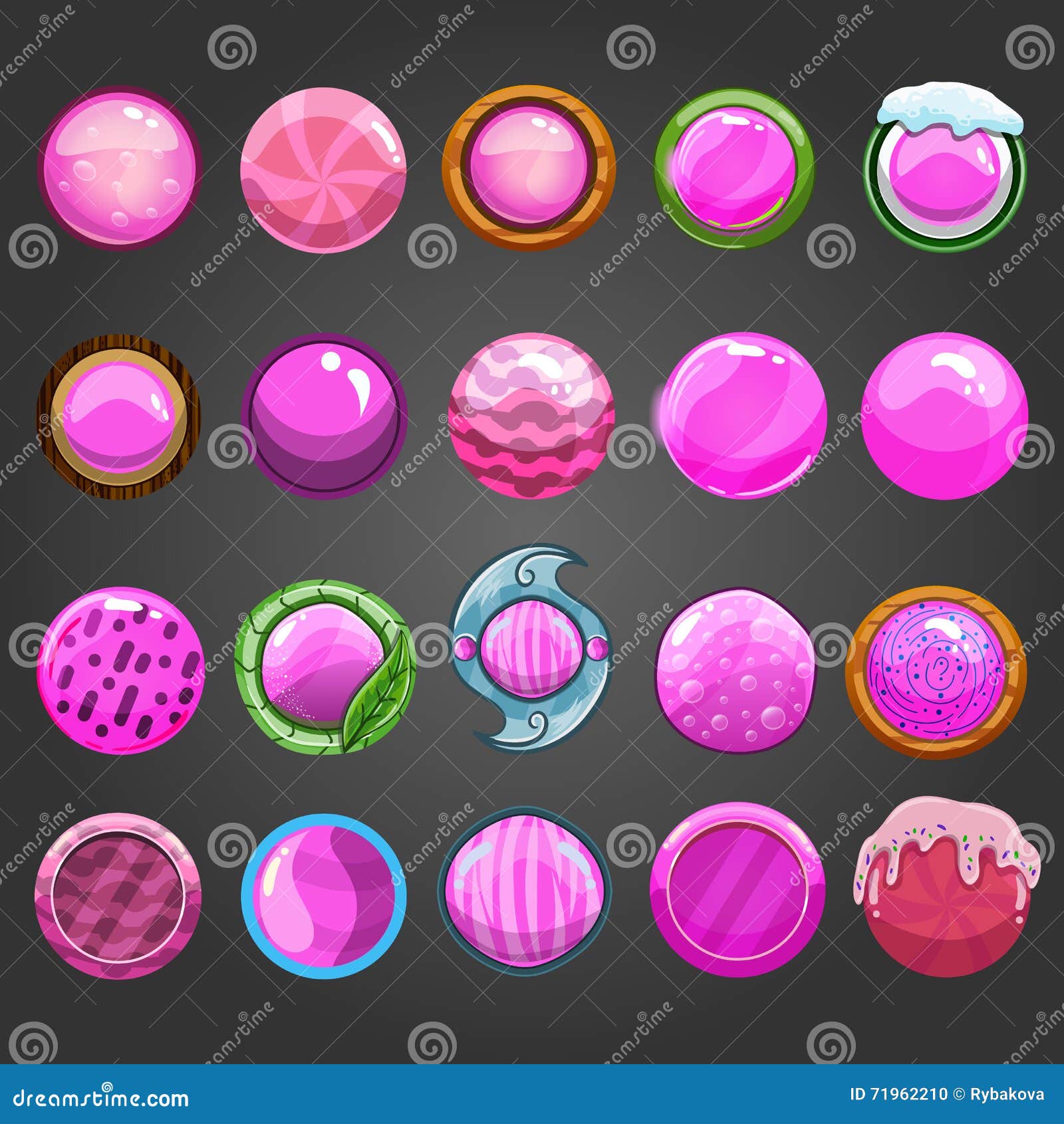 Big Set of Round Pink Button Stock Illustration - Illustration of long ...