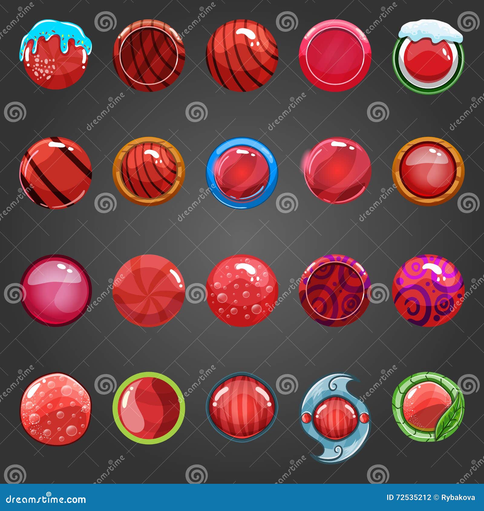 Big Set of Round Red Button Stock Illustration - Illustration of ...