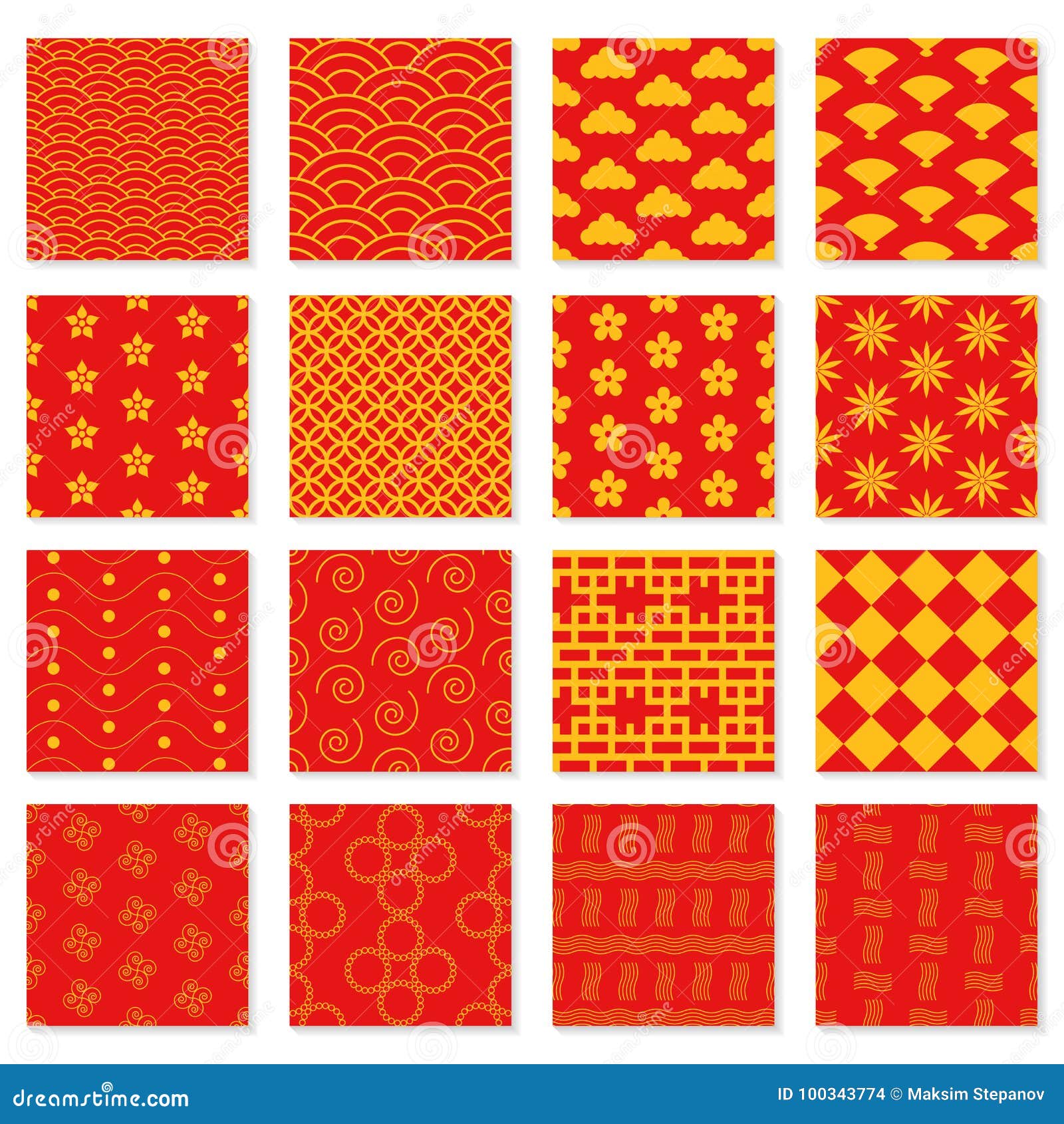 Big Set of Seamless Japanese Patterns Stock Vector - Illustration of ...