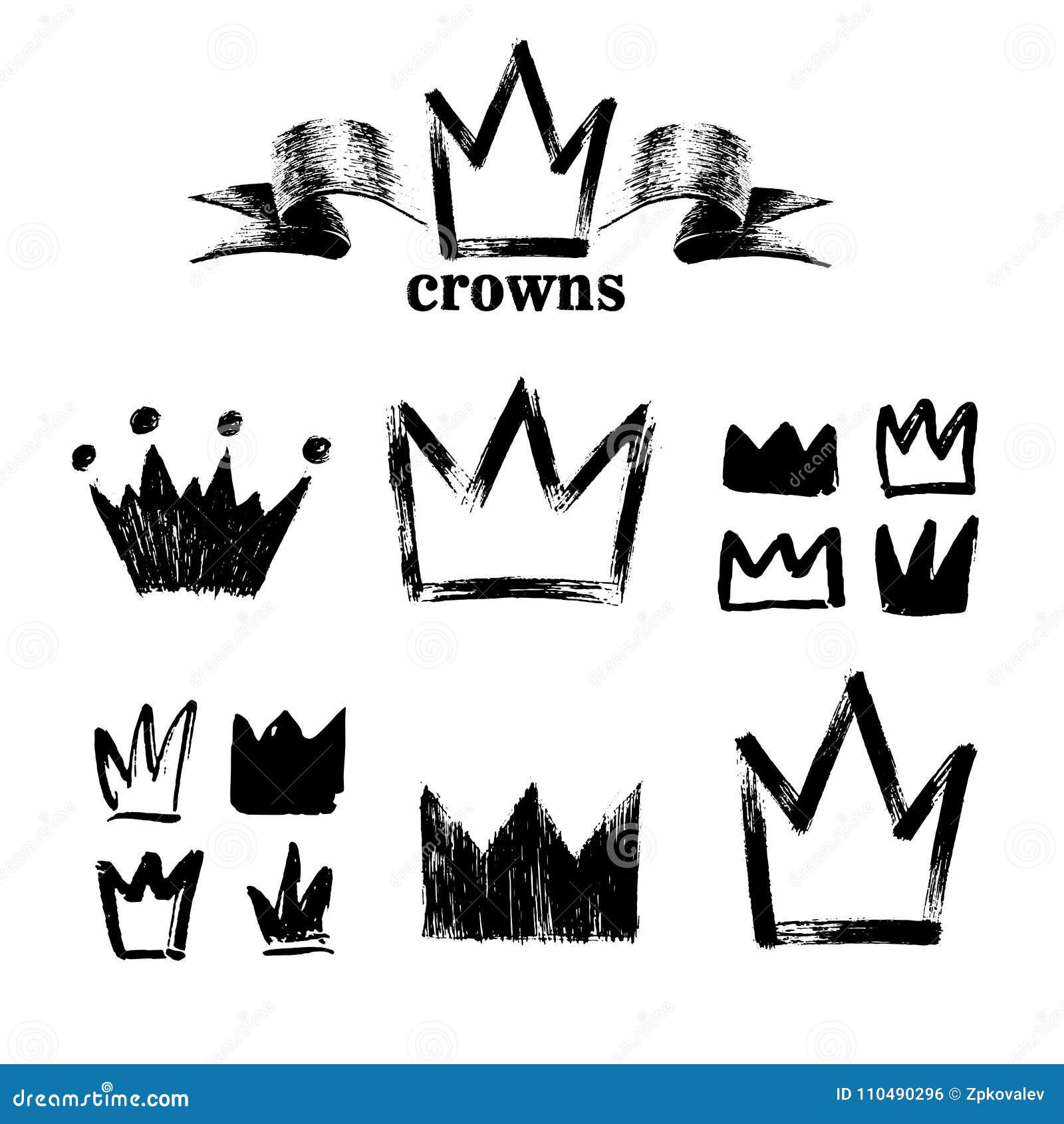 Big Set of Silhouettes of Crowns. Black Grunge Icons. Painted by Hand ... Big Set of Silhouettes of Crowns. Black Grunge Icons. Painted by Hand ...