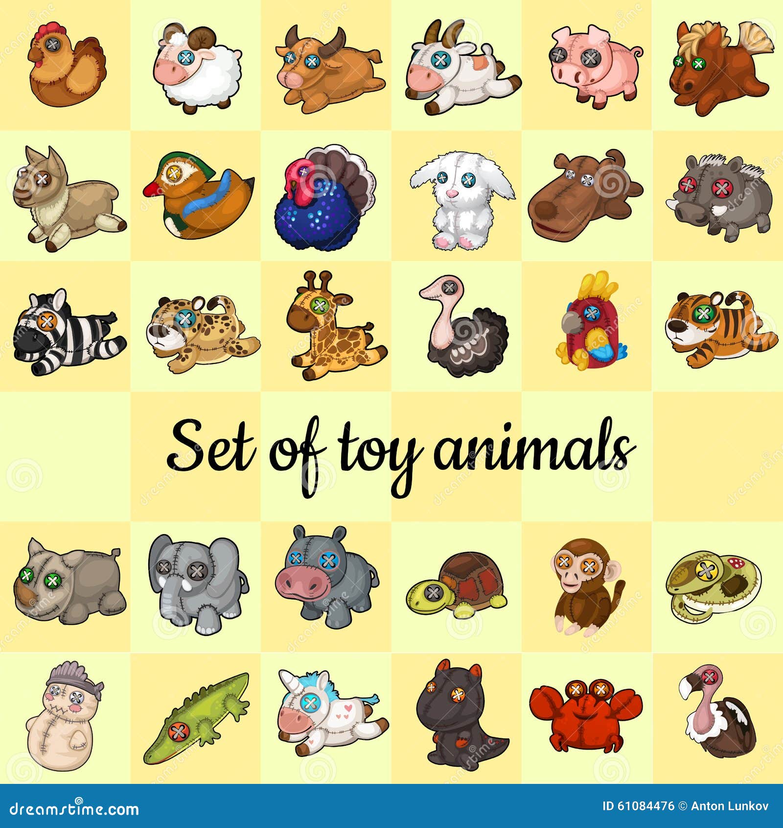 Big Set of Soft Toy Animals, 30 Different Icons Stock Vector ...