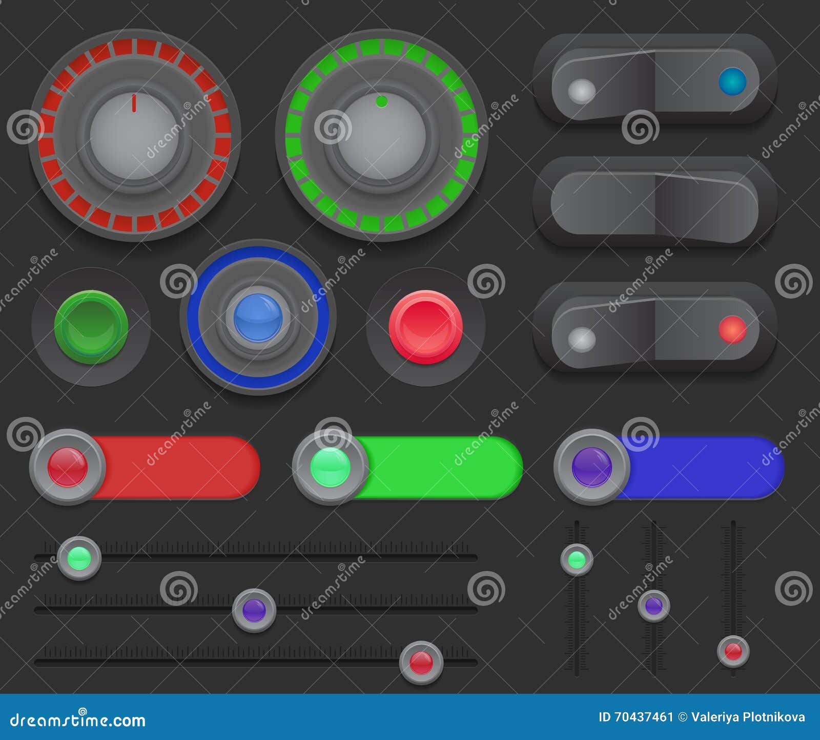 On And Off Switches Or Buttons. Vector Set Isolated On Black Background ...