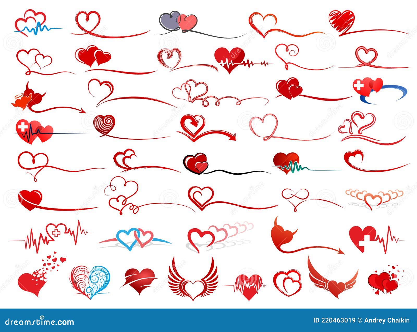 Big Set Symbol of Stylized Hearts. Stock Vector - Illustration of ...