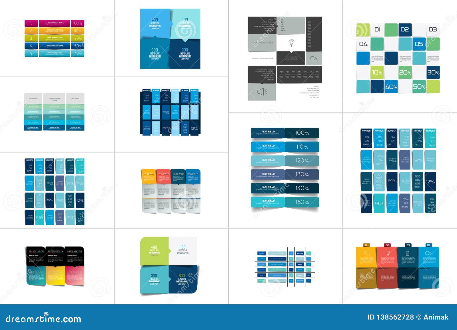 Big Set Of Tables, Schedules, Banners. Step By Step Infographic Cartoon ...