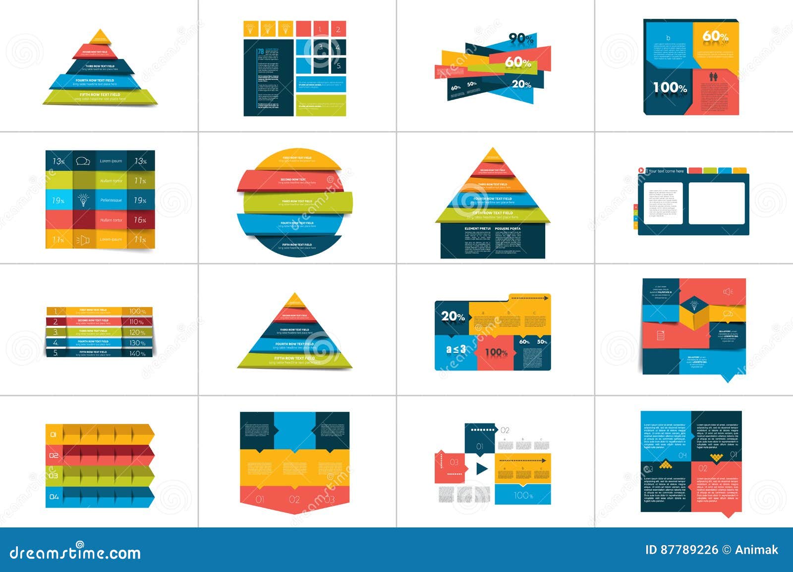 Big Set Of Tables, Schedules, Banners. Step By Step Infographic Cartoon ...