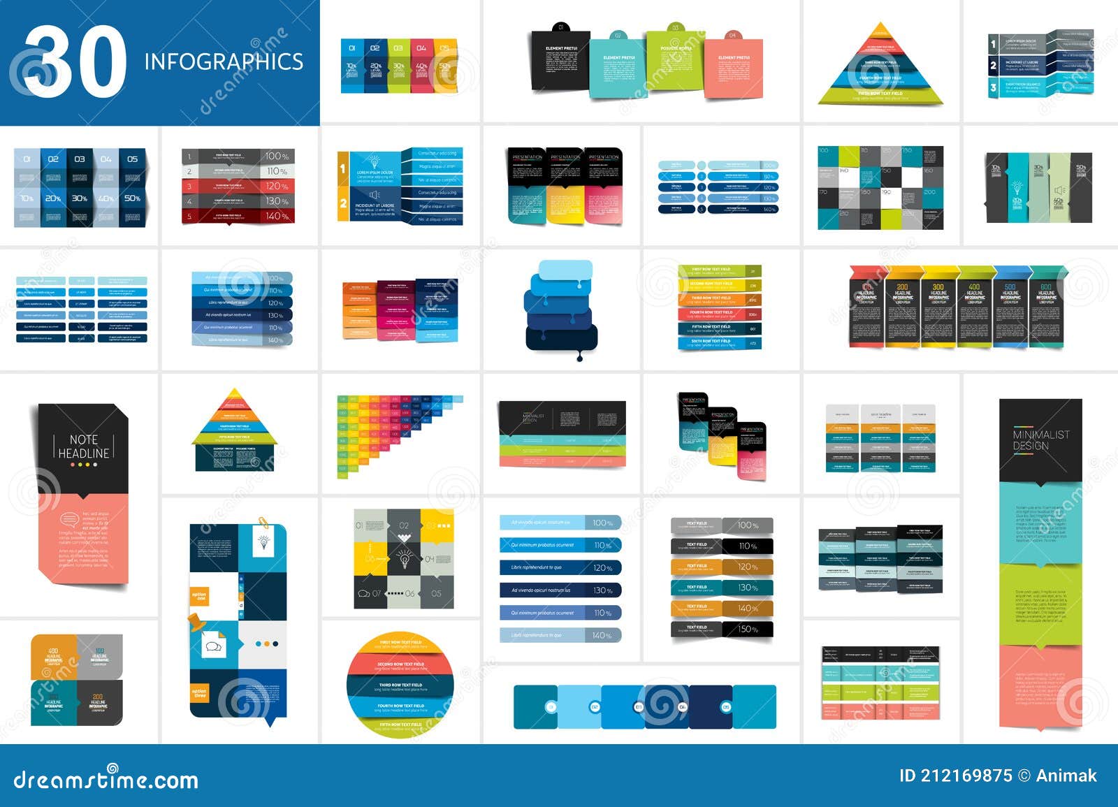 Big Set Of Tables, Schedules, Banners. Step By Step Infographic Cartoon ...