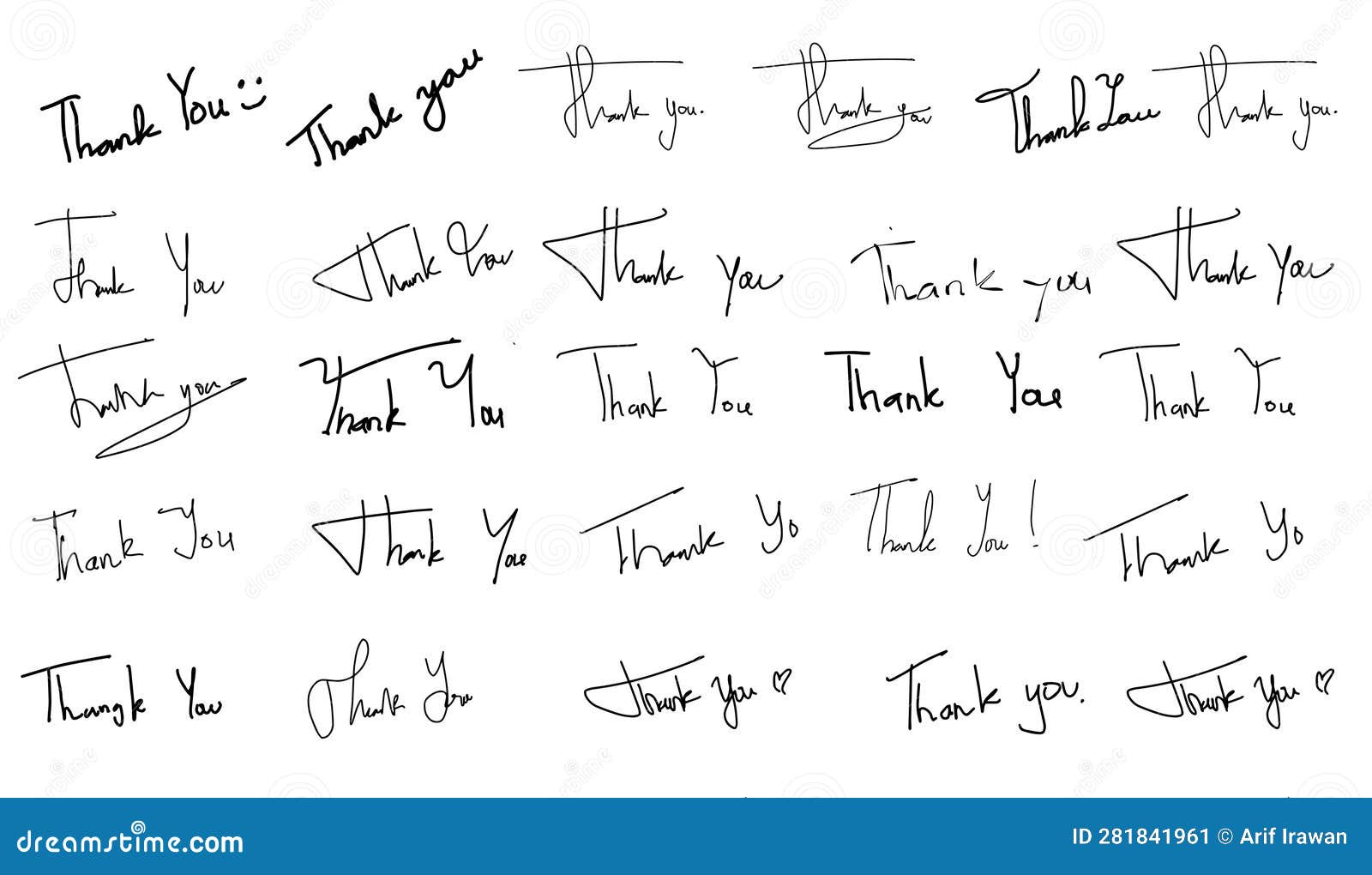 Big Set Thank You Type Face Hand Letter Style Vector Sticker Stock ...