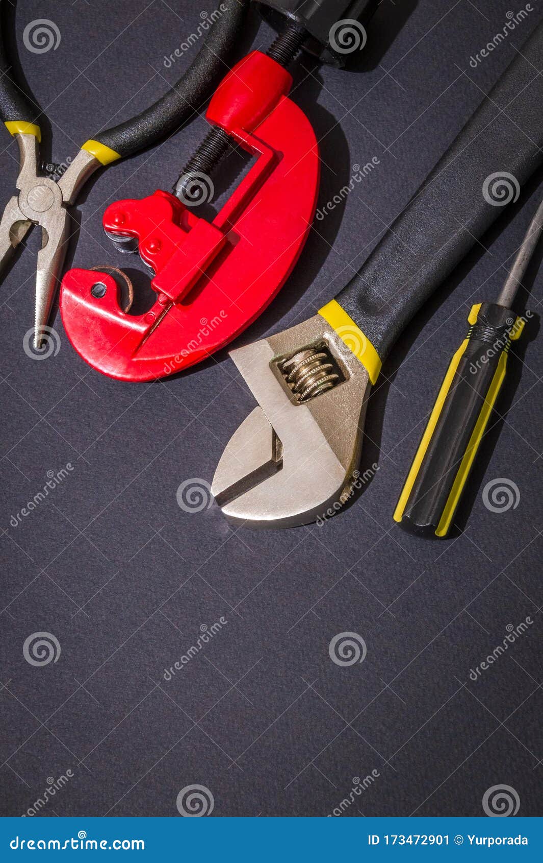 Big Set of Tools on Black Background Prepared by the Master before ...