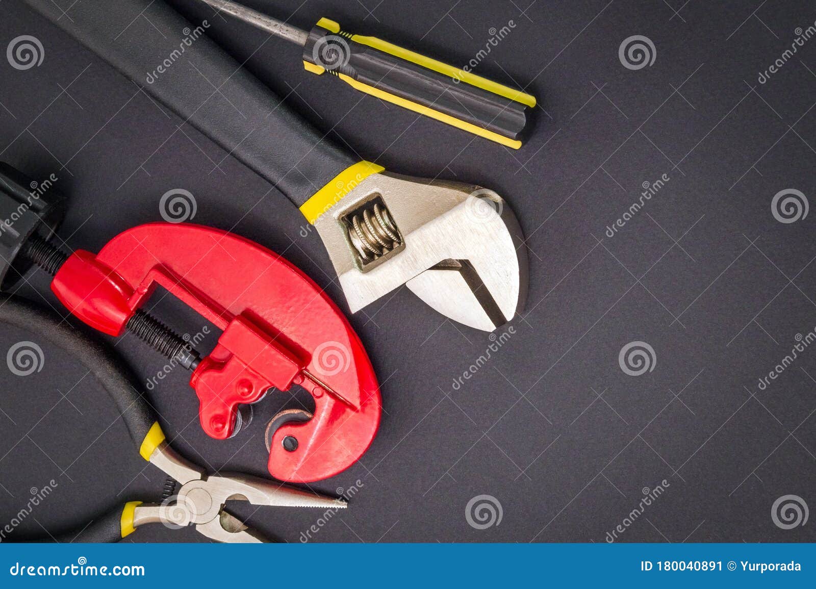 Big Set of Tools on Black Background Prepared by the Master before ...