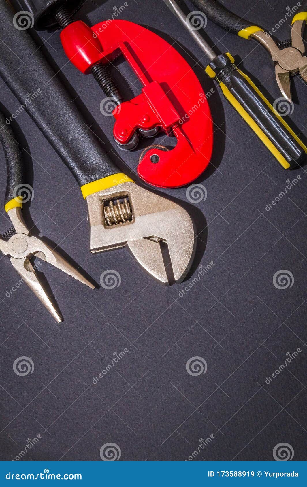 Big Set of Tools on Black Background Prepared by the Master before ...