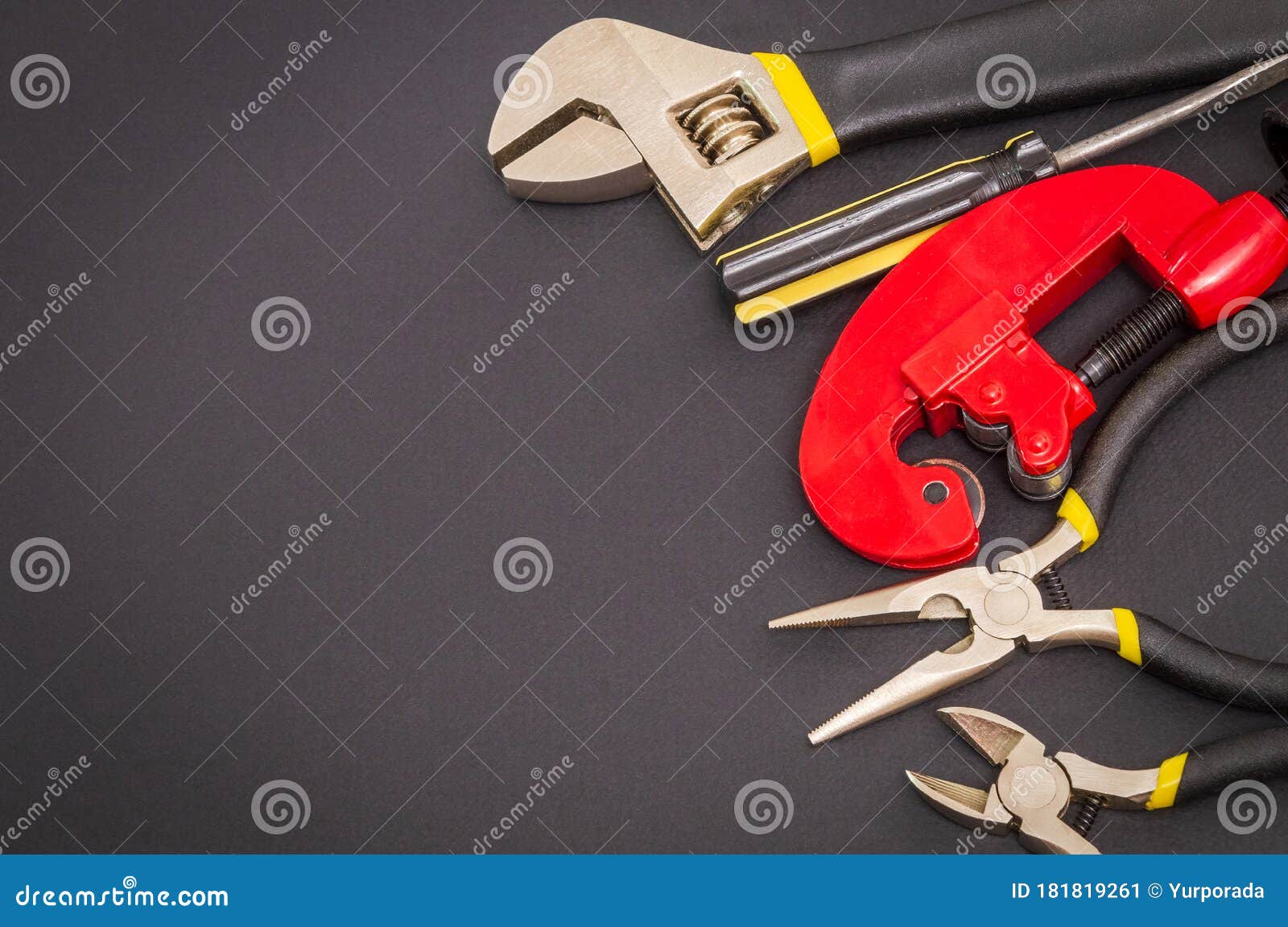 Big Set of Tools on Black Background Prepared by the Master before ...