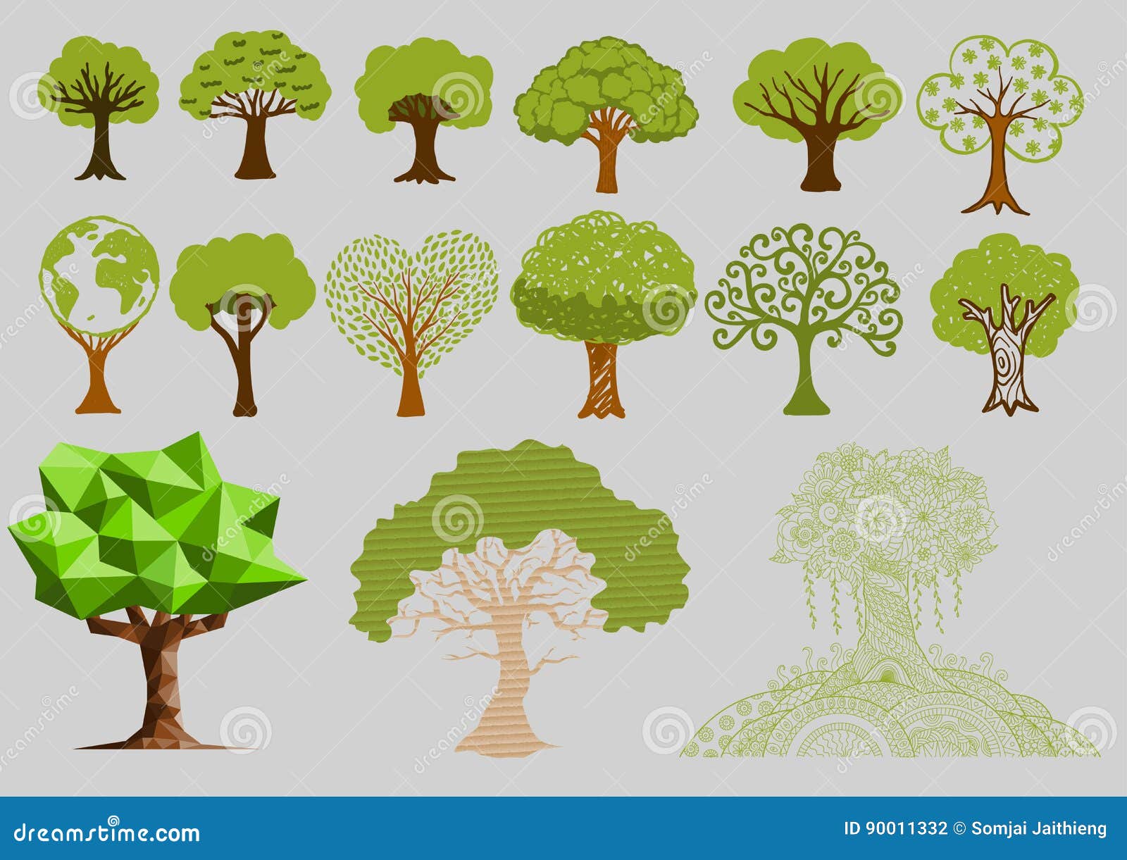 Big Set of Tree Icons for Design Element Stock Vector - Illustration of ...