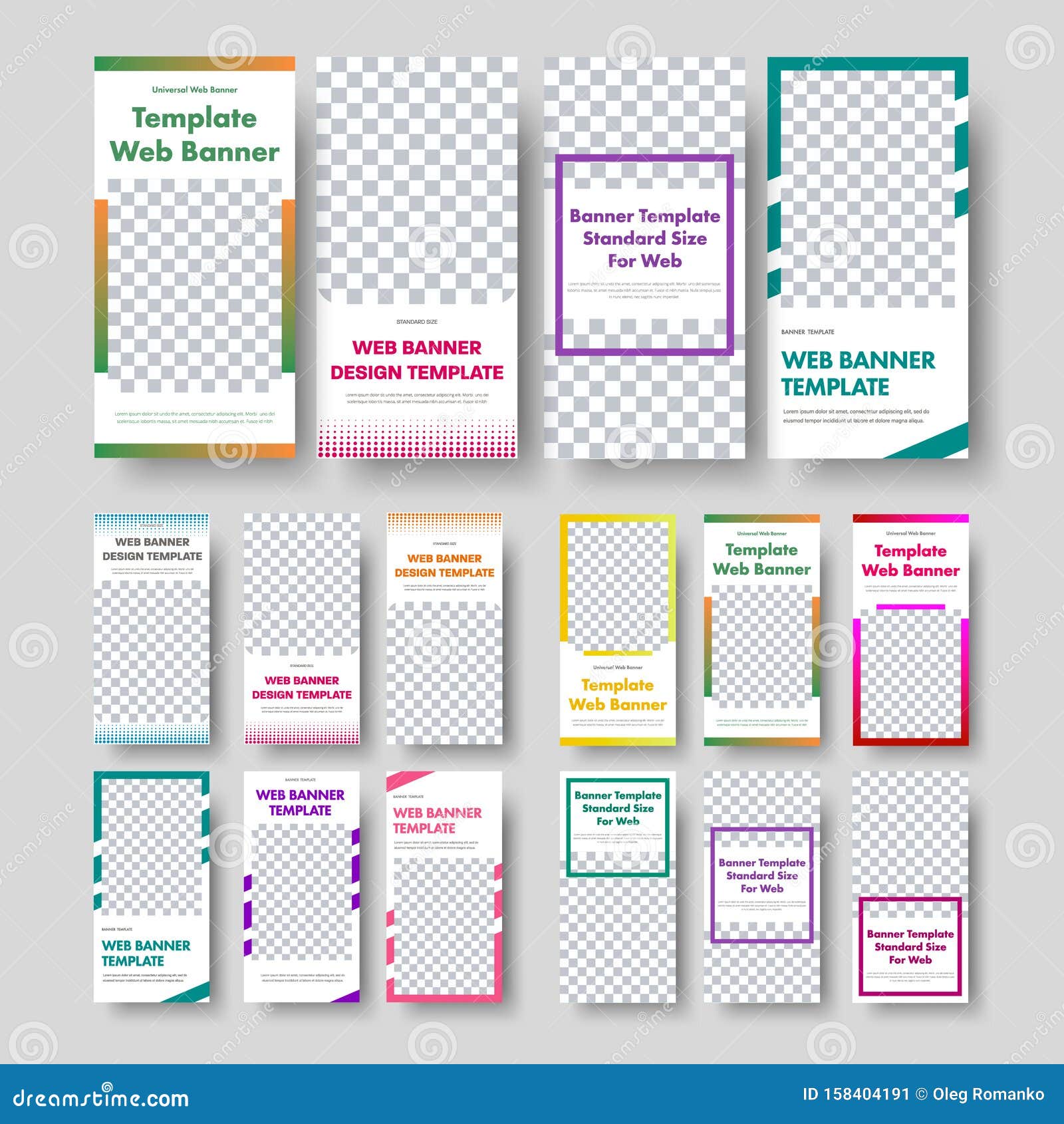 Big Set of Universal Vertical Vector White Web Banners with Photo ...