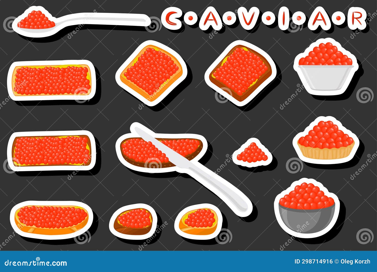 Big Set Various Types Fish Caviar, Bread Different Size Vector ... Big Set Various Types Fish Caviar, Bread Different Size Vector ...
