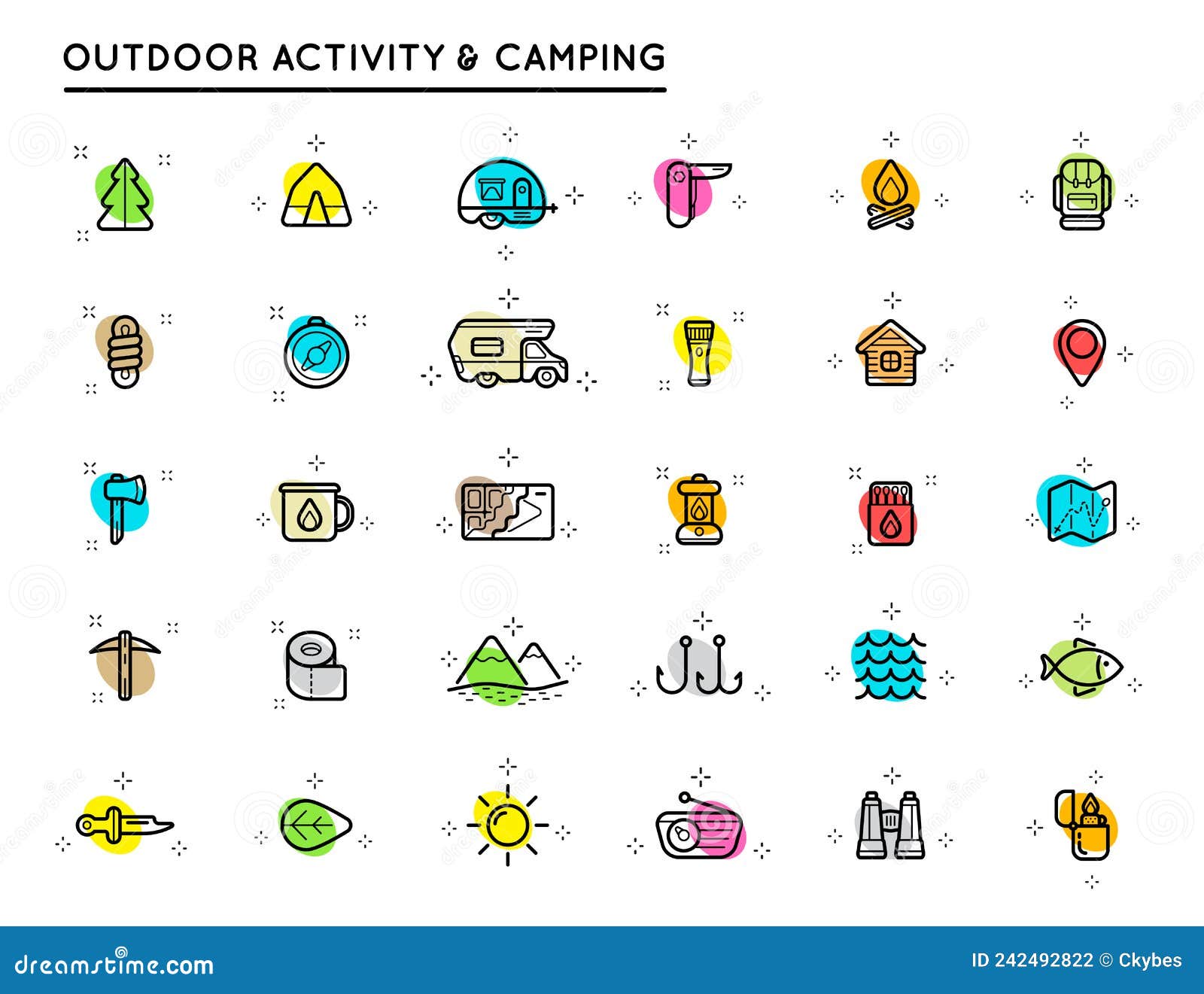 Big Set of Vector Camping and Outdoor Activity Icons. Wilderness Vector ...