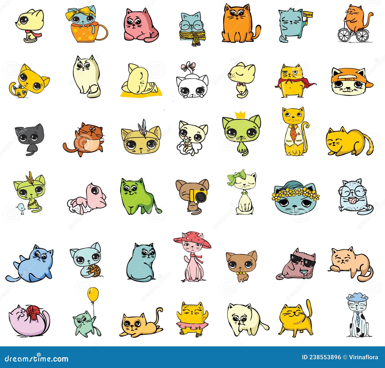 Big Set of Vector Cards with Funny Cats and Hand Drawn Text Stock ...