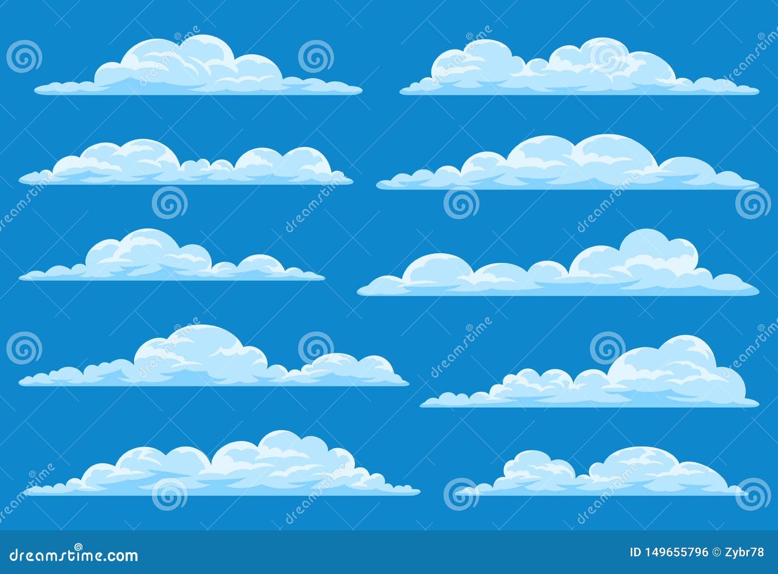 Set of cartoon clouds stock vector. Illustration of flat - 149655796