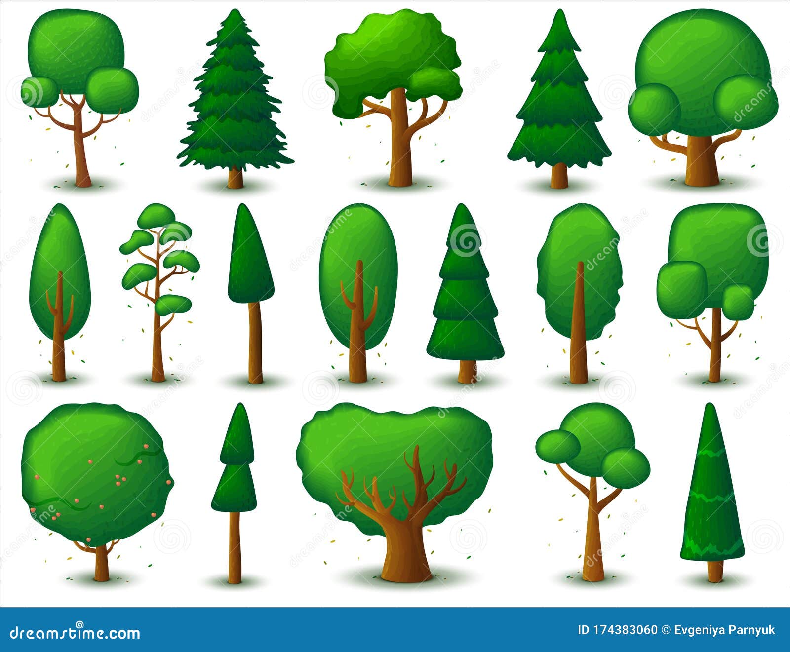 Big Set of Vector Deciduous and Coniferous Trees. Game UI Flat ...