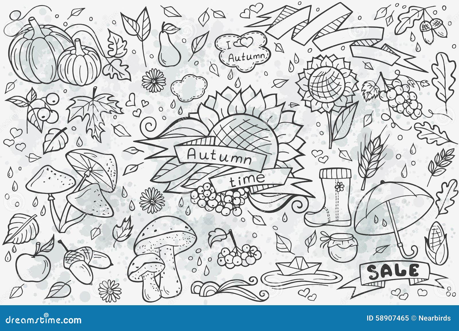 Big Set Of Vector Hand-drawn Doodles Objects And Ellementov On Autumn ...