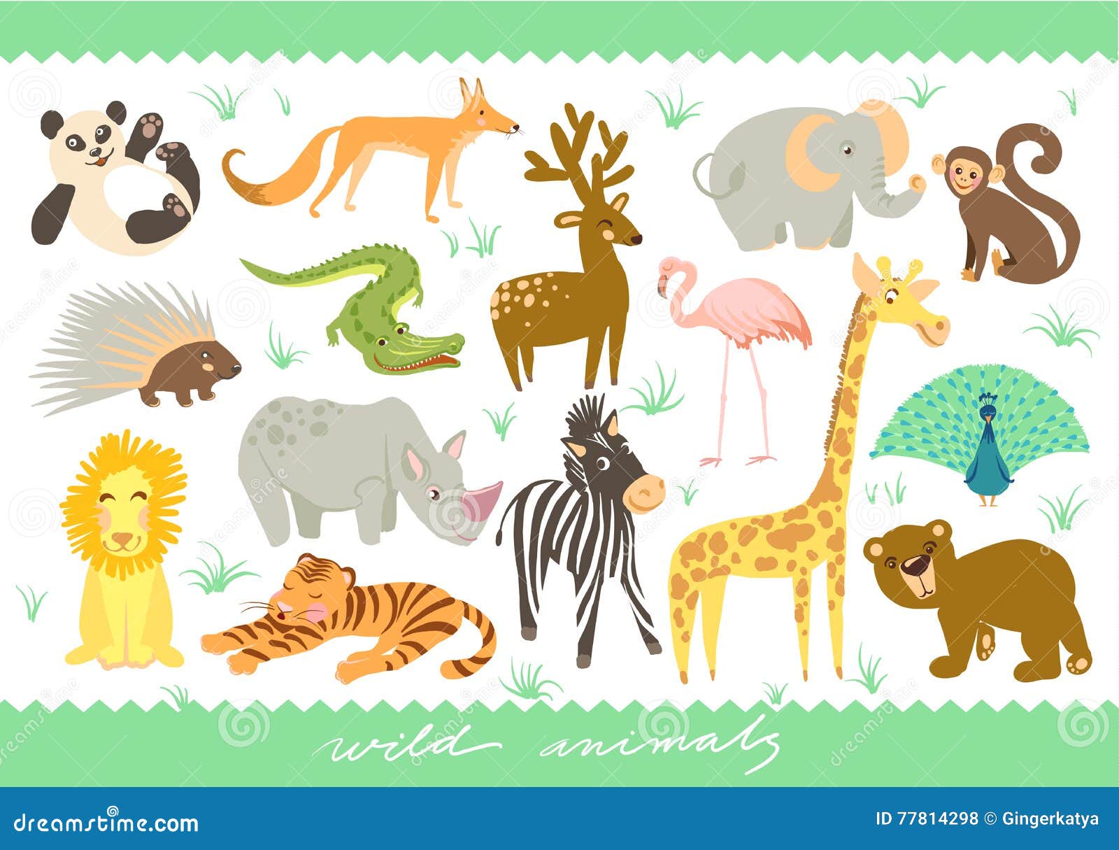 Big Set of Vector Illustration. Zoo Cute Animals. Stock Vector ...