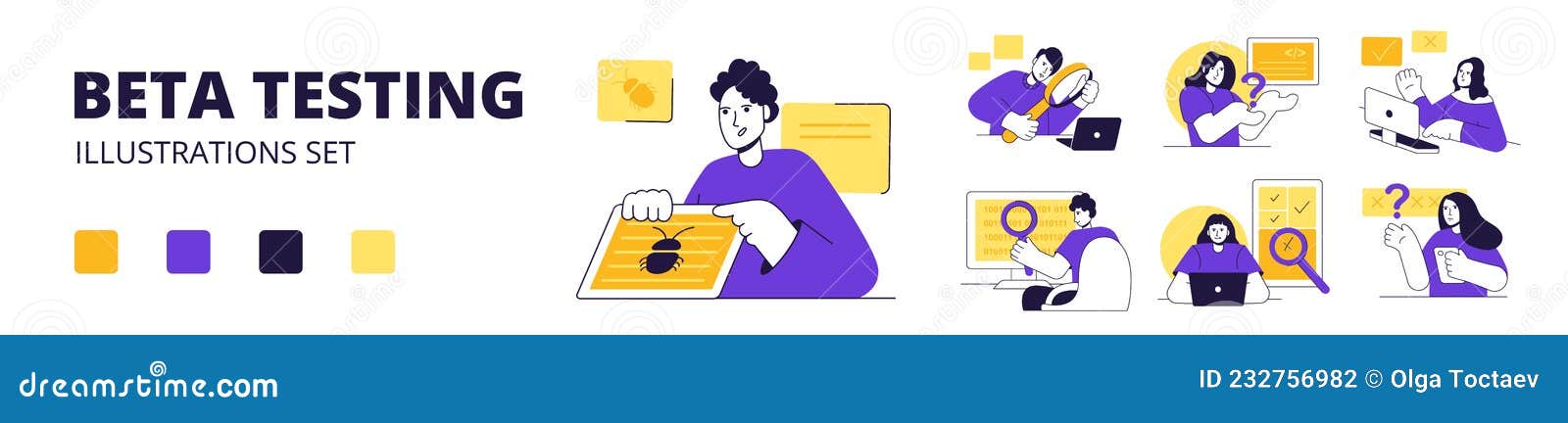 Big Set of Vector Illustrations of Beta Testing. New Product Beta ...