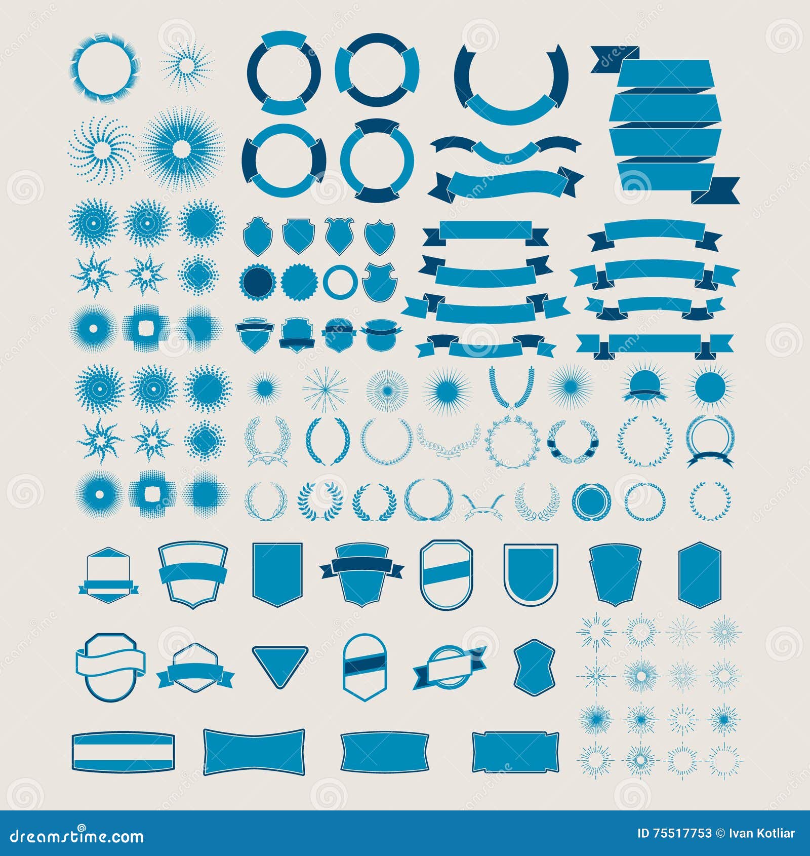 Big Set of Vector Ribbons, Banners, Shields, Blank Emblems. Stock ...