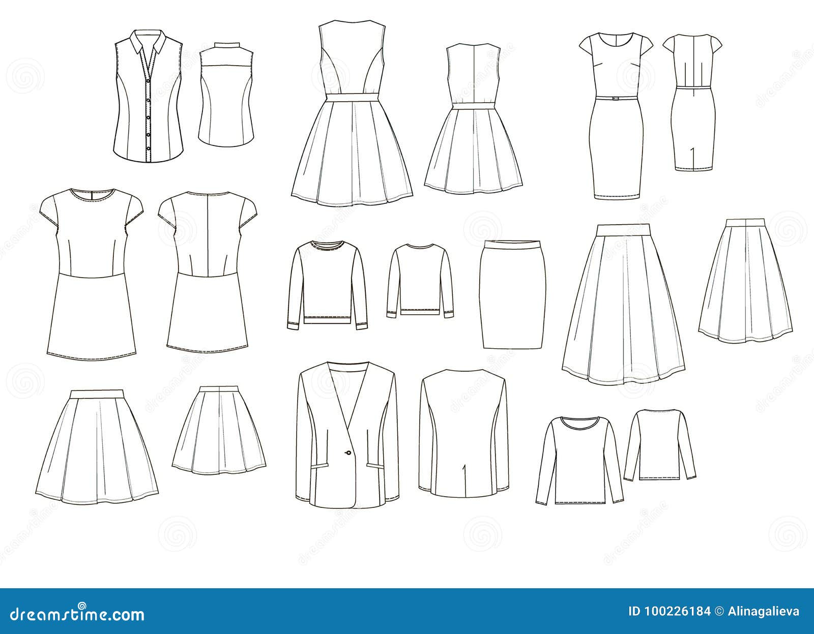 Womans Clothes Technical Drawig Set Stock Vector - Illustration of ...