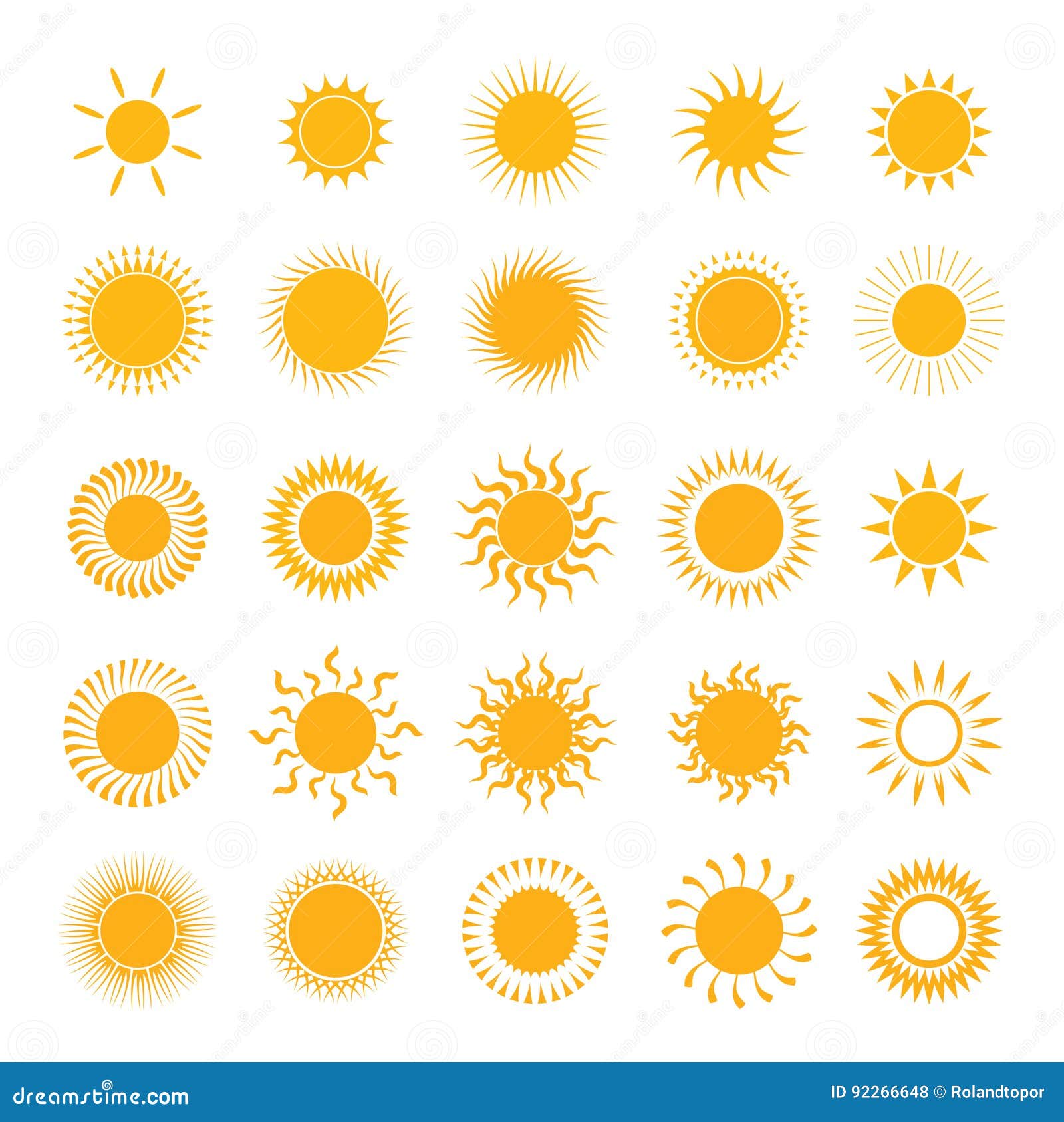 Big Set of Yellow Icons and Graphic Elements. Collection of Sun. Stock ...