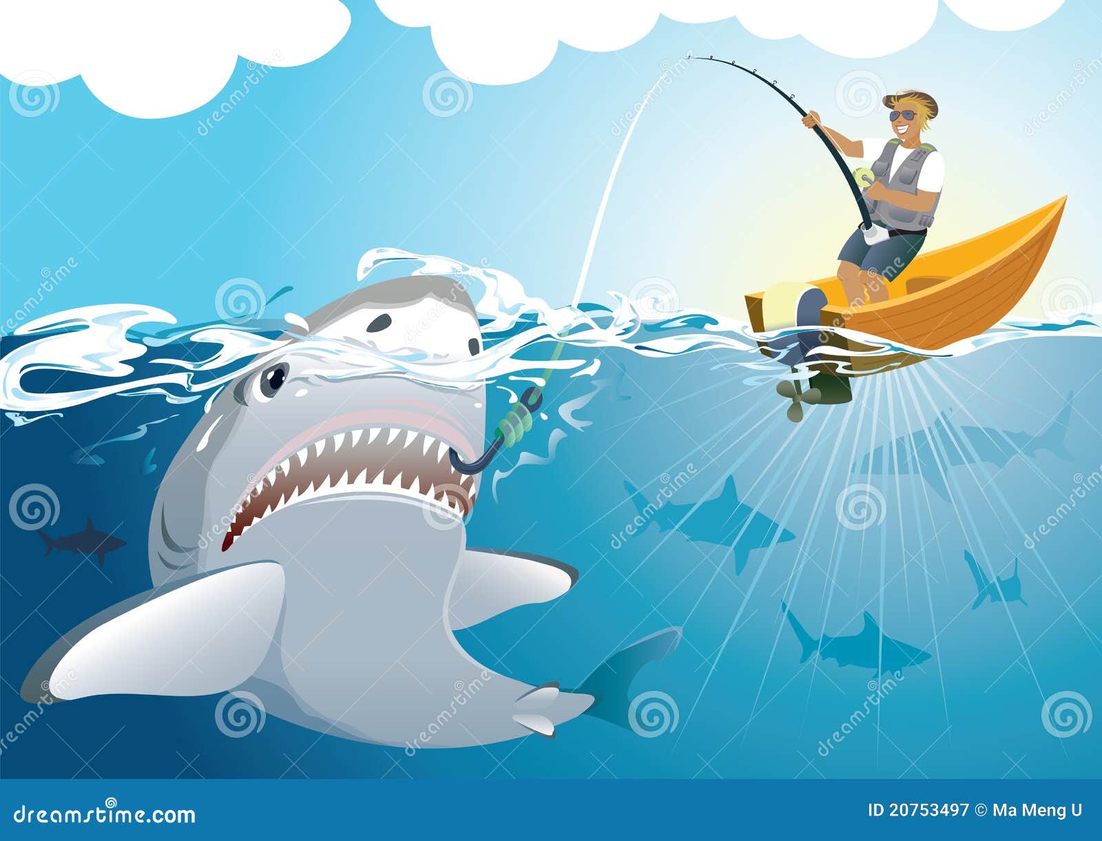 Big Shark catching stock vector. Illustration of bait - 20753497