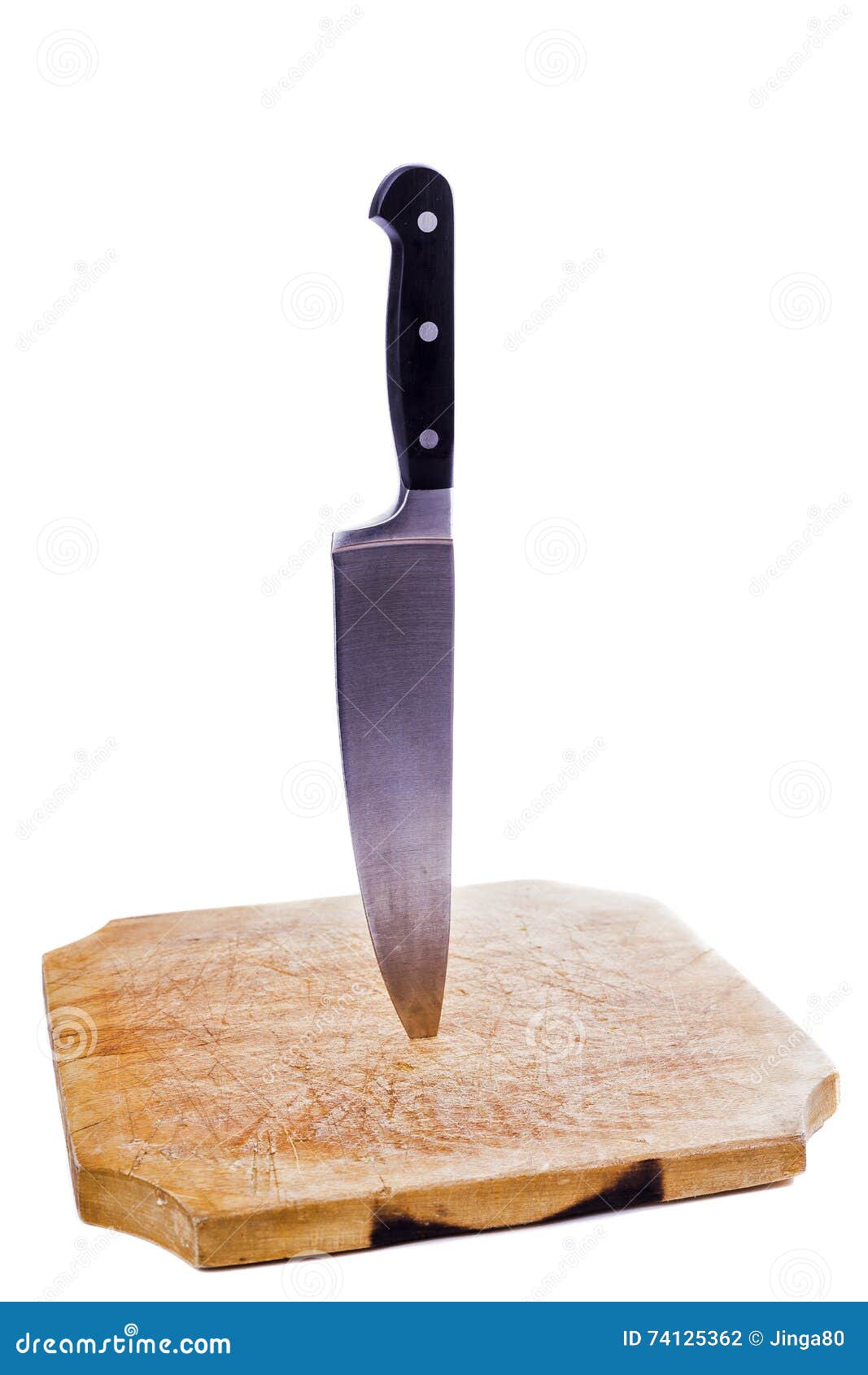 Big Sharp Knife Stabbed into a Wooden Table Stock Photo - Image of ...