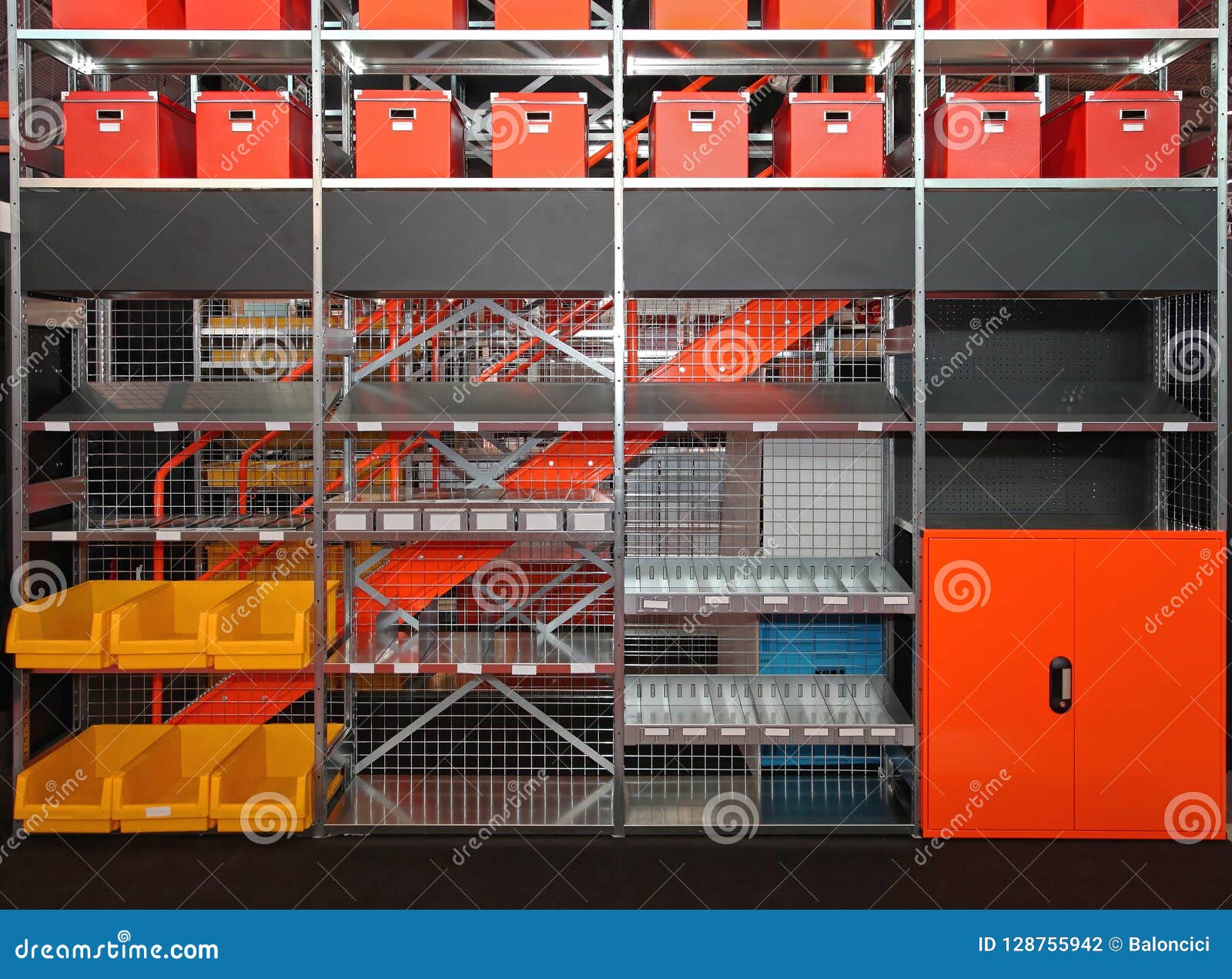Big Shelf Storage stock photo. Image of bins, warehouse - 128755942