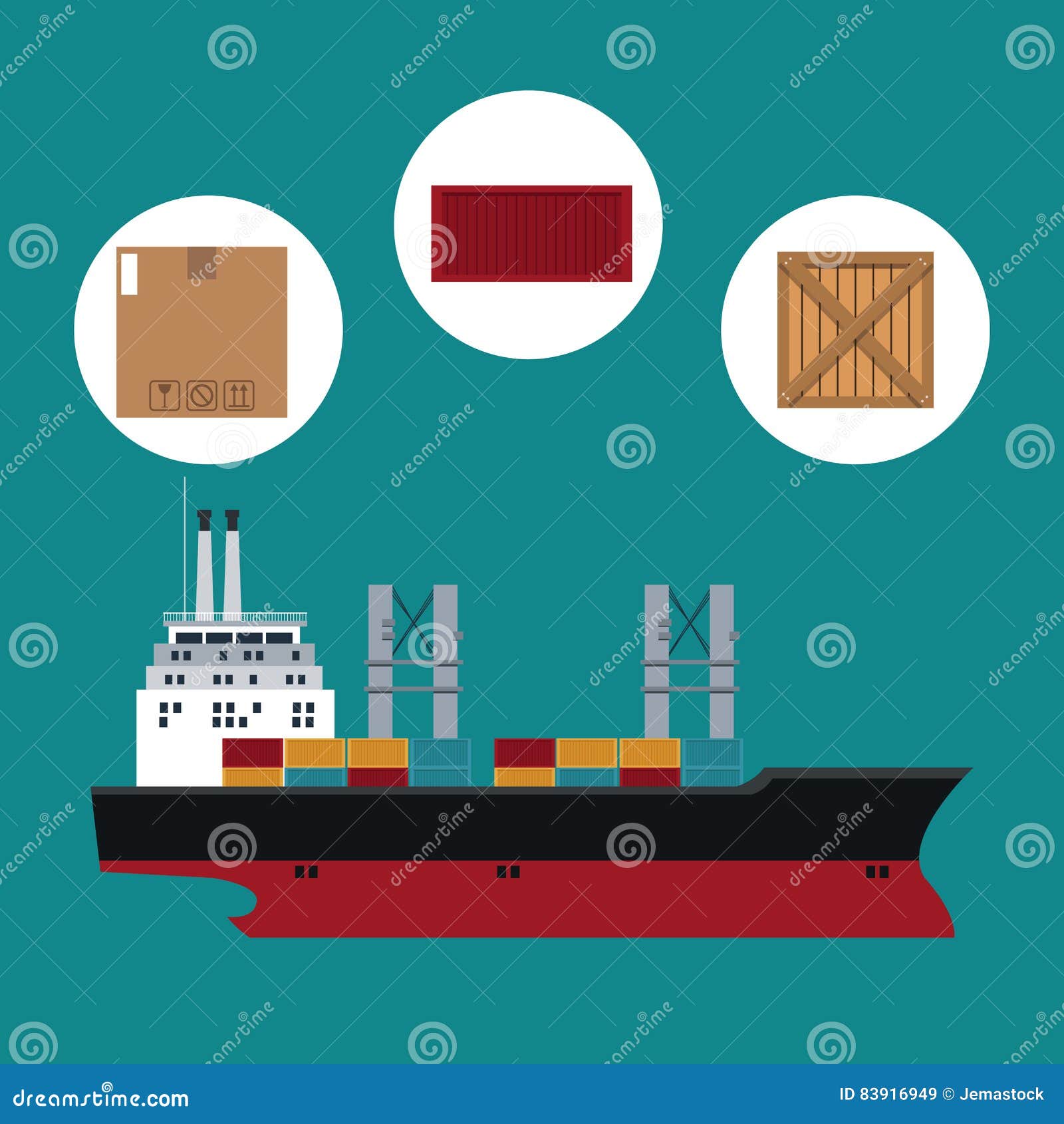 Big Ship Cargo Shipping Container Cardboard Box Cartoon Vector ...