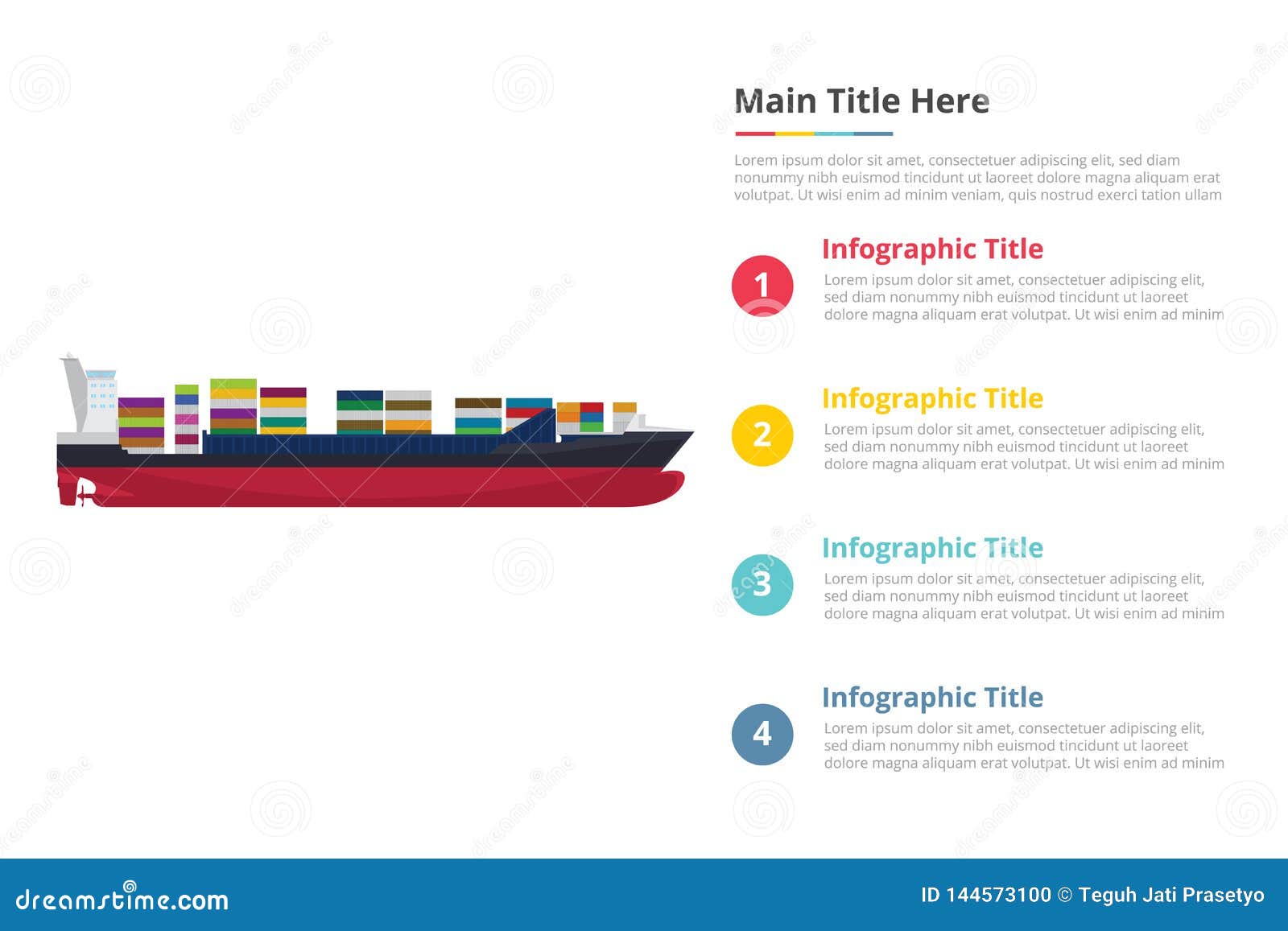 Big Ship Container Infographics Template with 4 Points of Free Space ...