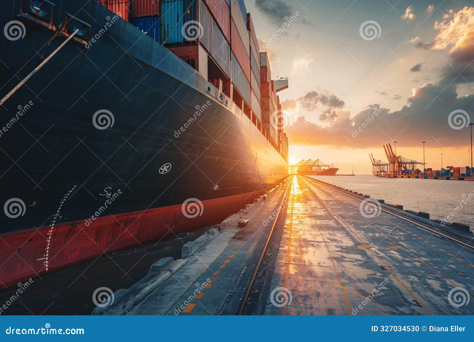 Big Ship with Containers at the Port Stock Illustration - Illustration ...