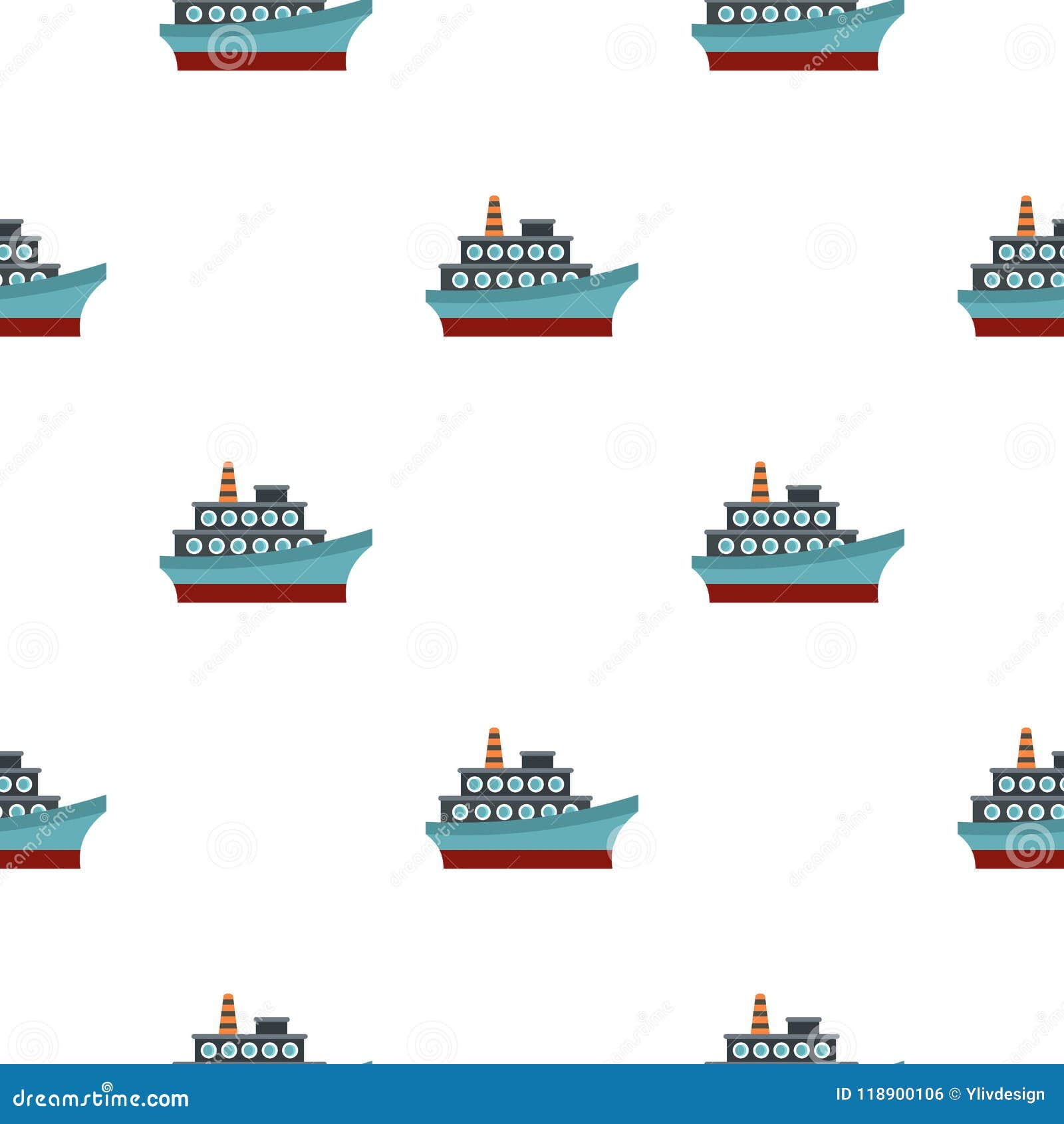 Ship Pattern Flat. Blue Background With Waves Vector Illustration ...