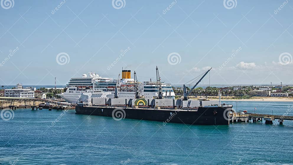 Big ships in the port stock photo. Image of vessel, embankment - 99727150