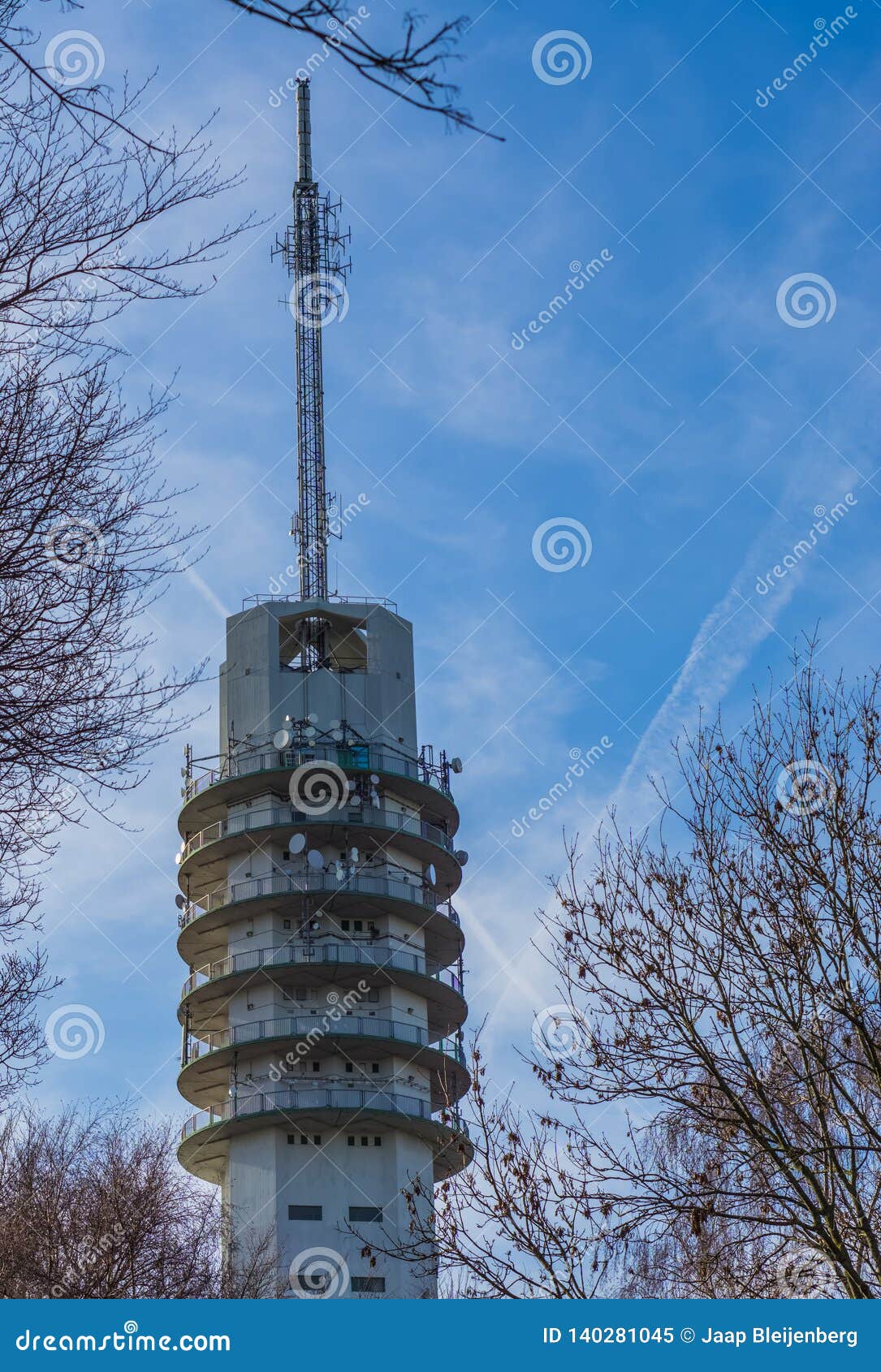 Big Signal Broadcasting Tower, View From The Forest With Blue Sky ...