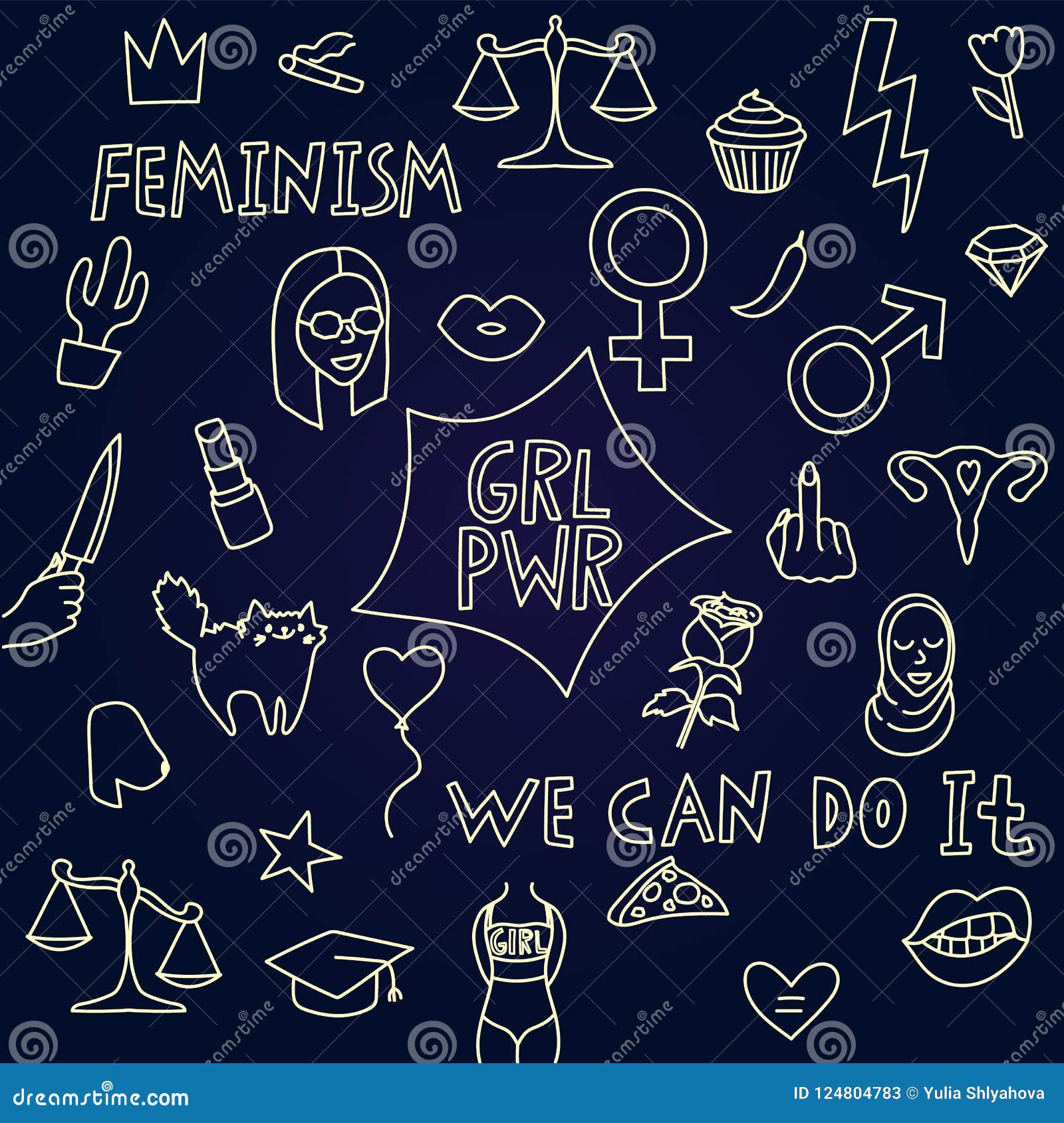 Big Simple Feminism Set with Symbols and Tex Stock Vector ...