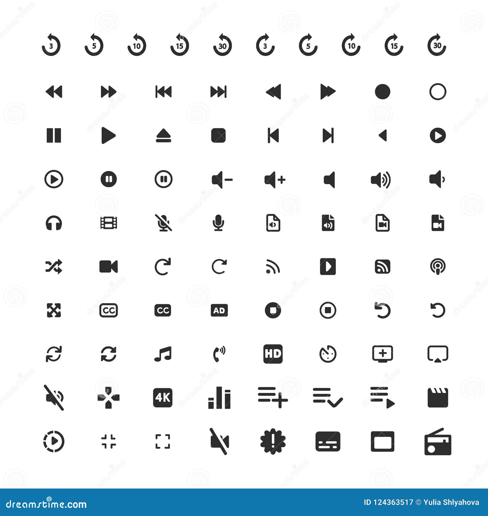 Big Simple Set of Basic Media Icons Stock Vector - Illustration of ...
