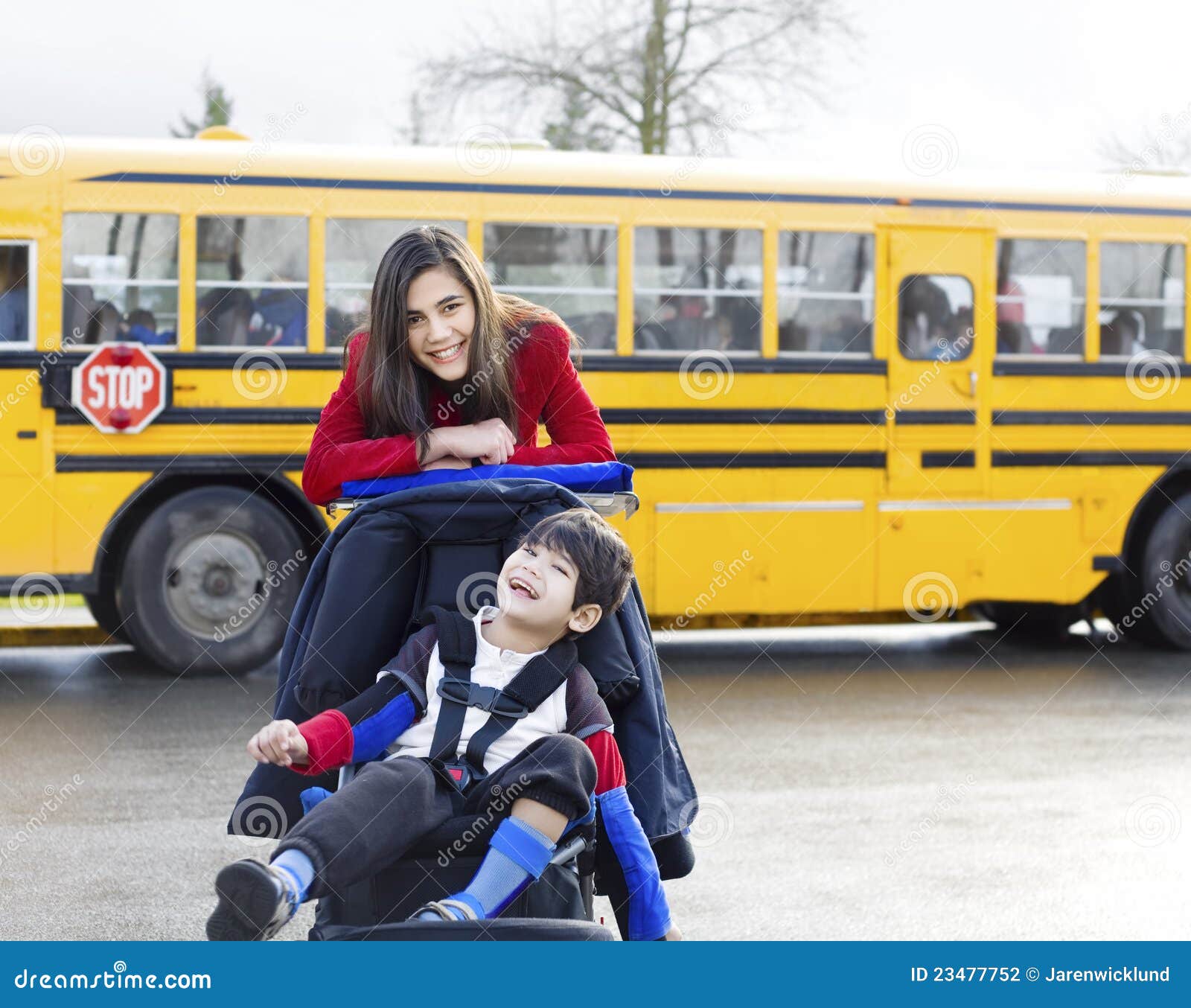 Big Sister with Disabled Brother at School Stock Photo - Image of girl ...