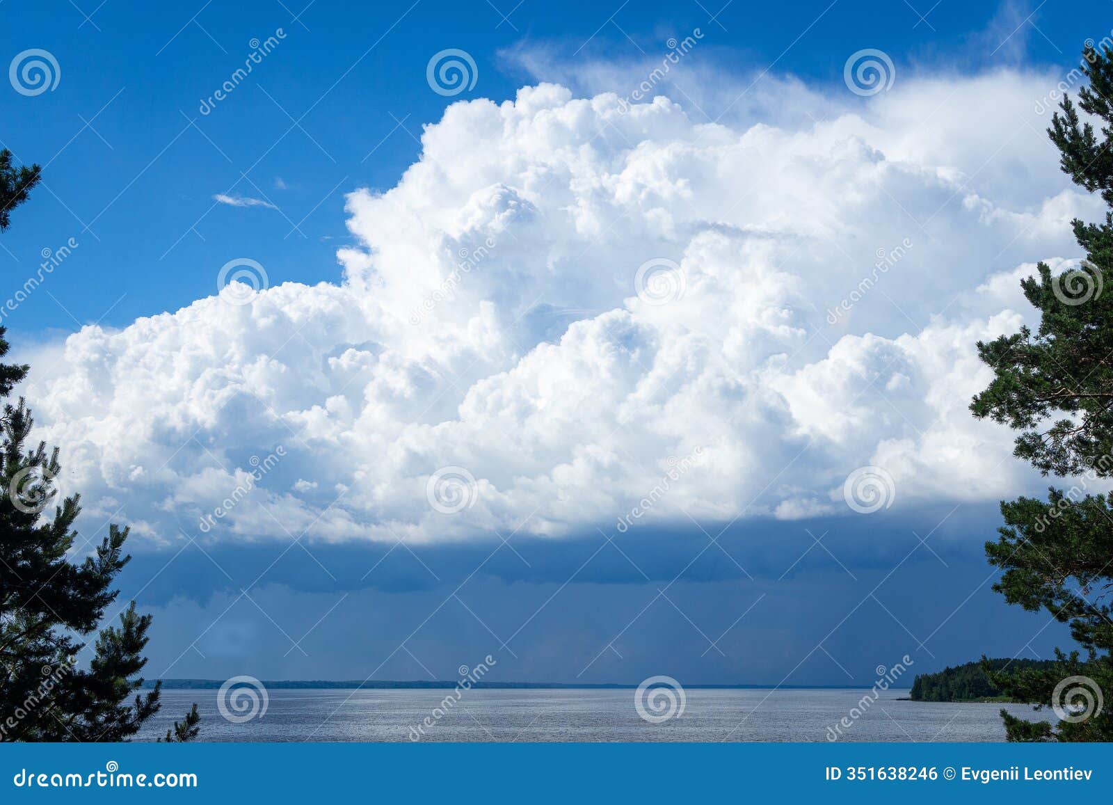 Big Sky with Puffy Clouds and Deep Green Trees Stock Photo - Image of ...